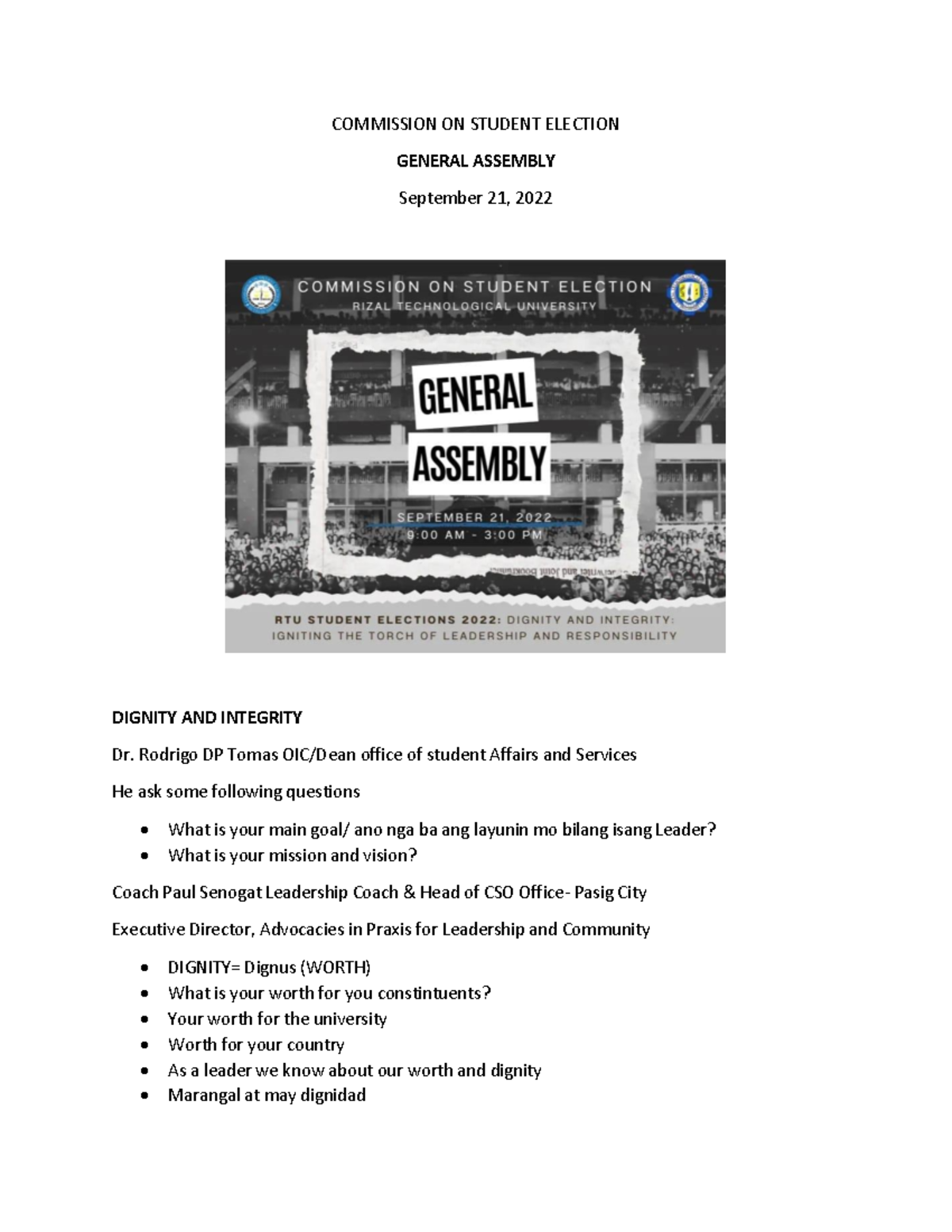 General Assembly - innovation and management - COMMISSION ON STUDENT ...