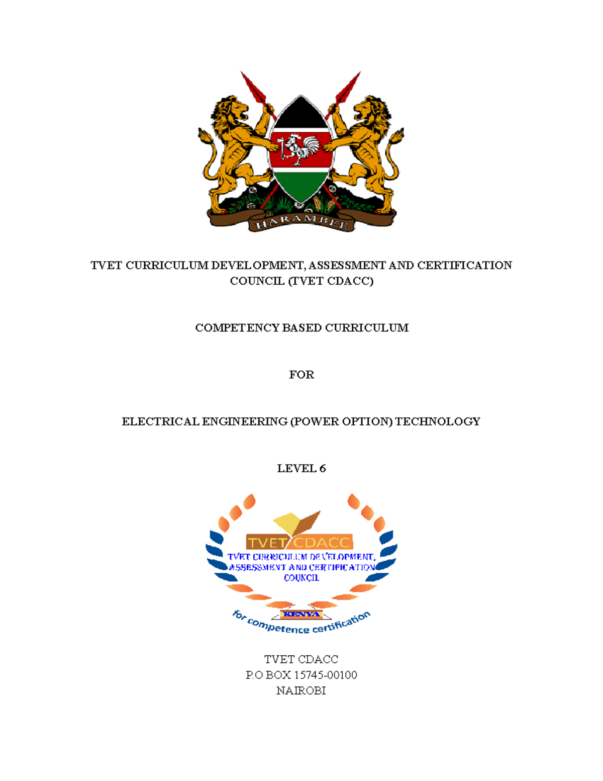 Curriculum Electrical Engineering Level 6 (Power Option) - TVET ...