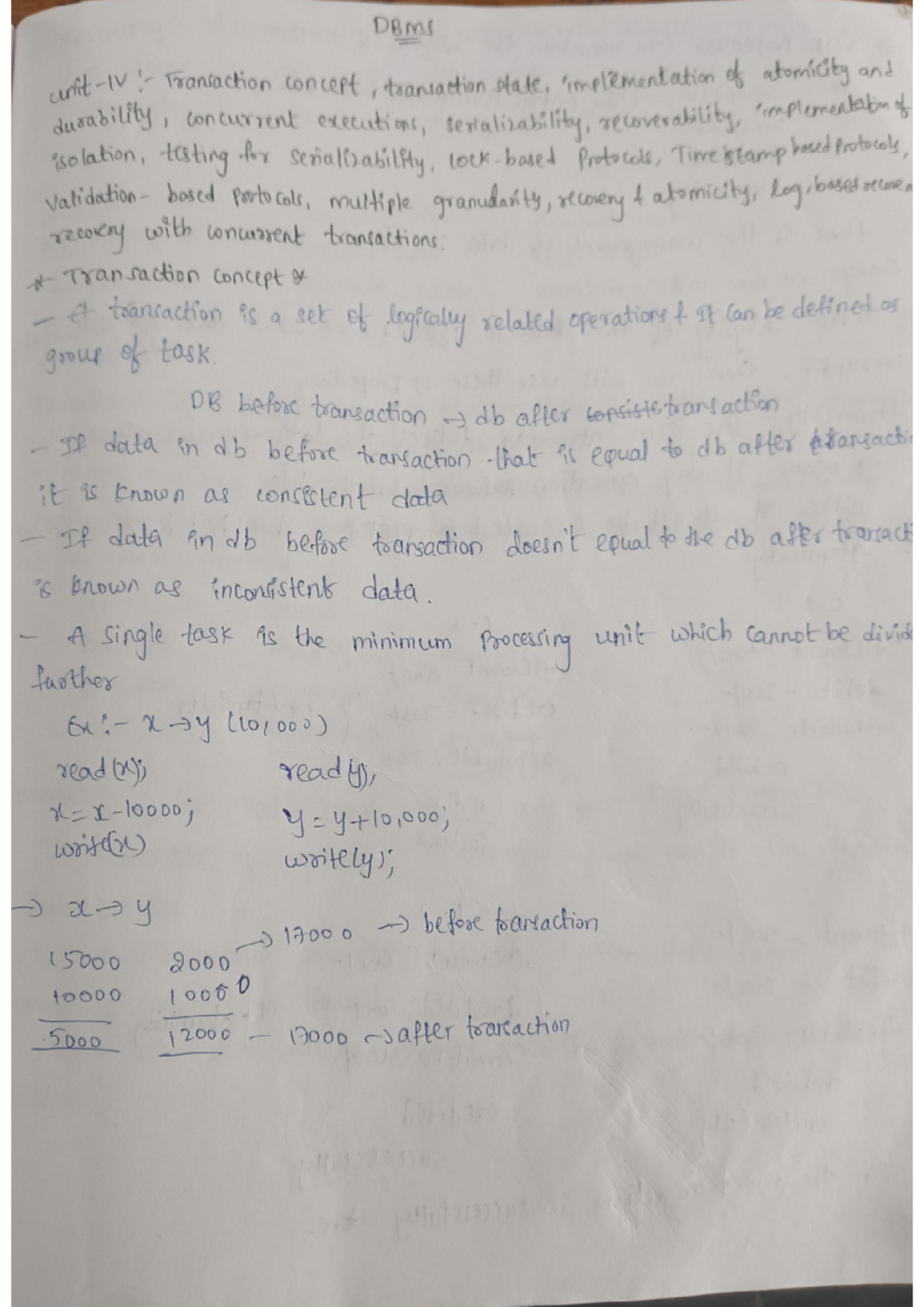 DBMS UNIT-4 - Dbms notes - DBMS Transaction concept I transaction state ...