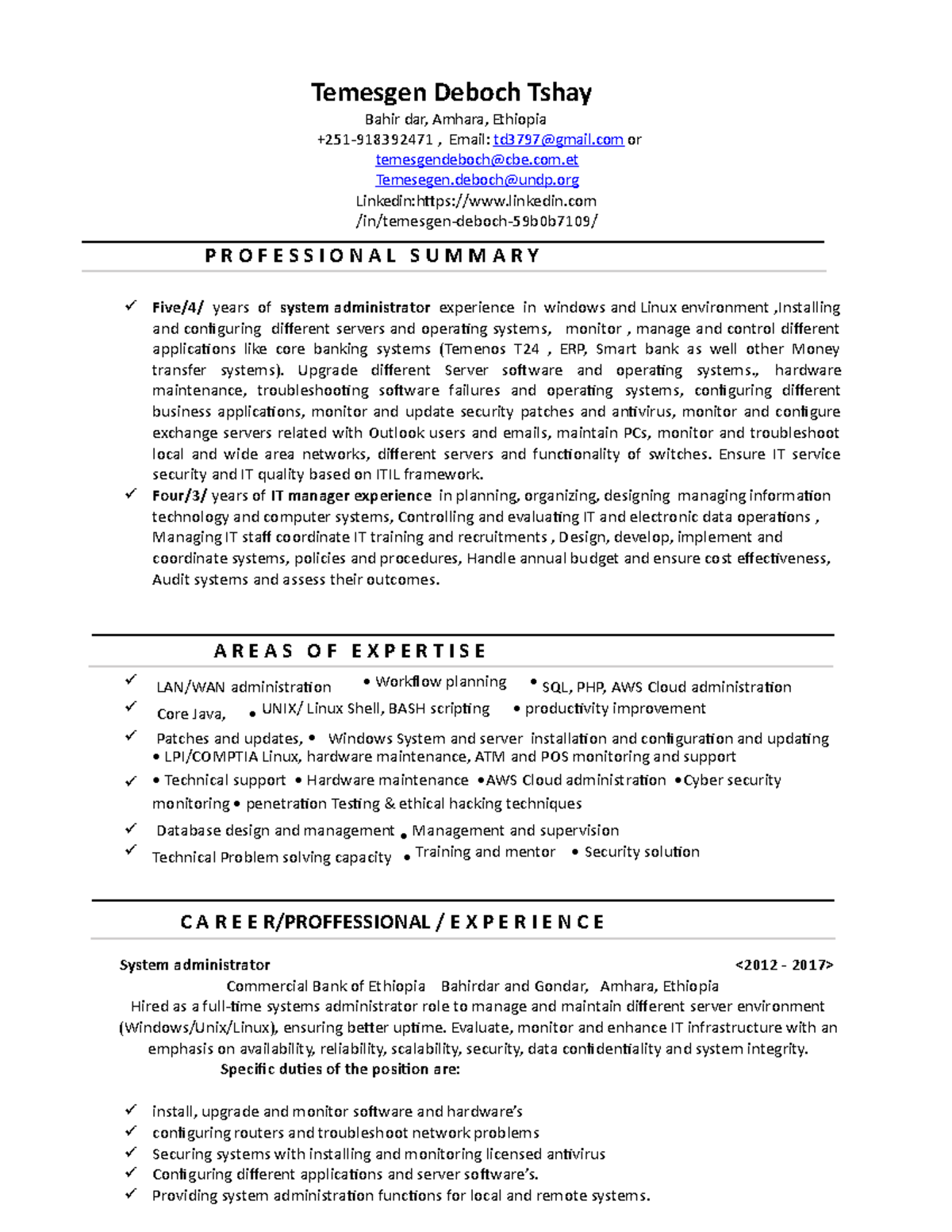 Temesgen Deboch Resume - Temesgen Deboch Tshay Bahir dar, Amhara ...