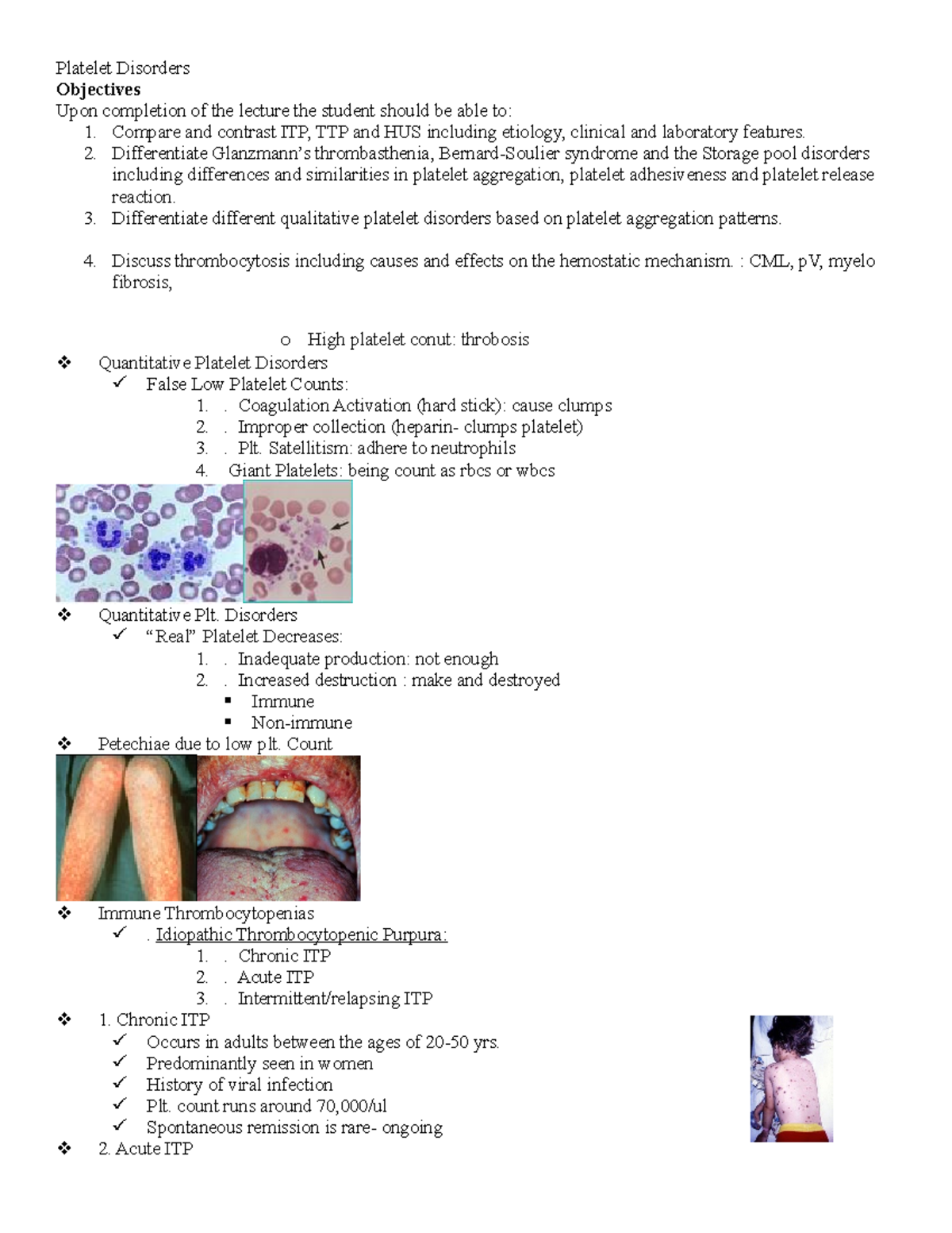 Quantitative Platelet Disorders - Platelet Disorders Objectives Upon ...