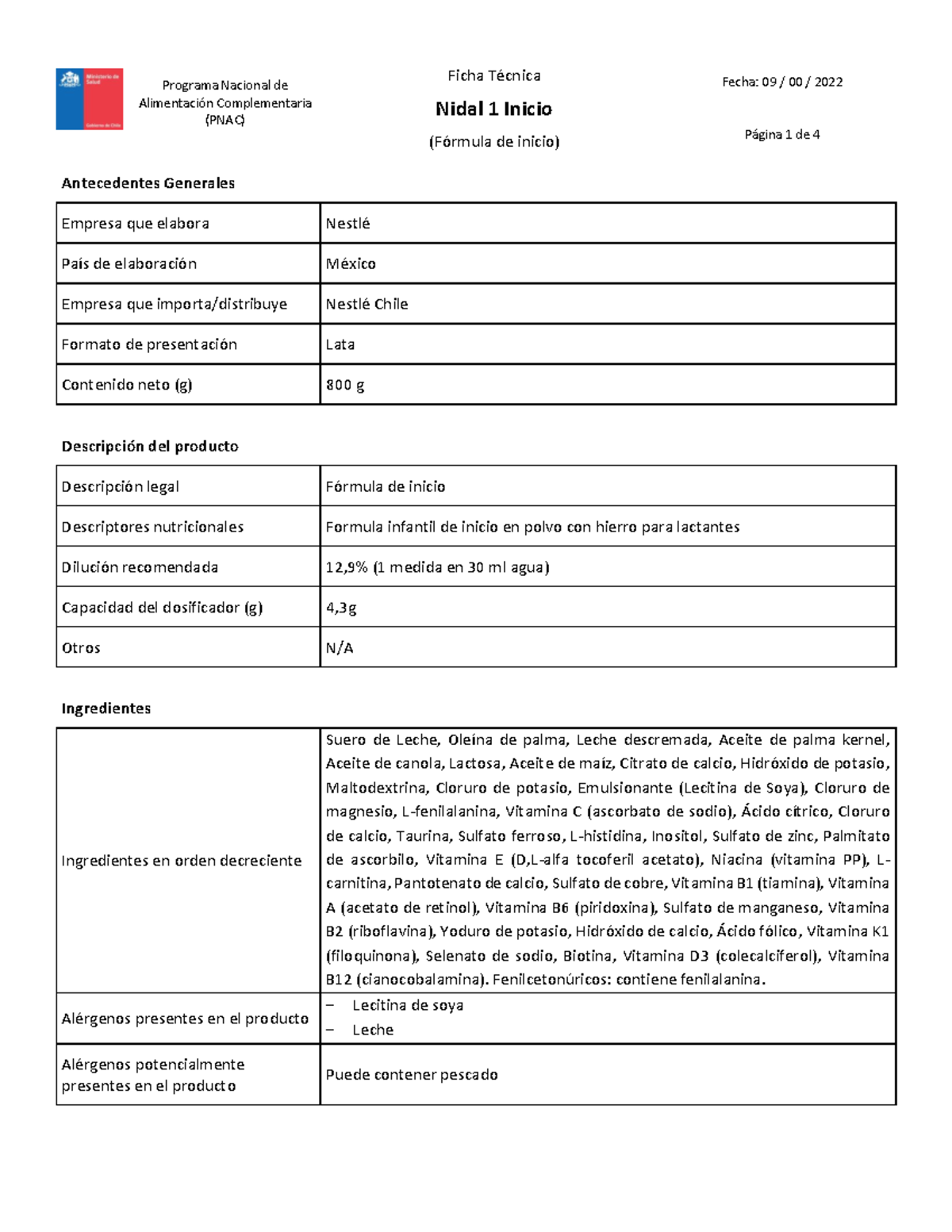 2022 - Programa Nacional de Alimentación Complementaria (PNAC) Nidal 1 ...