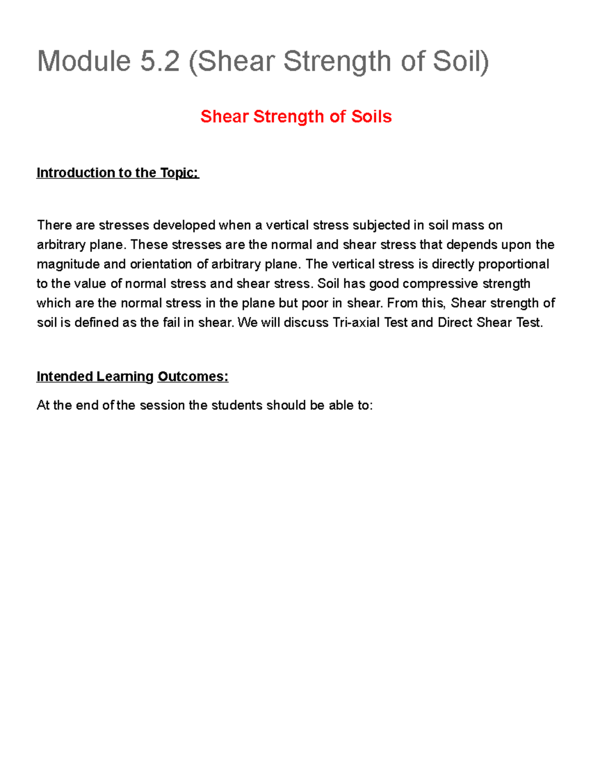 Module 5.2 (Shear Strength of Soil) Geotechnical Engineering - Module 5 ...