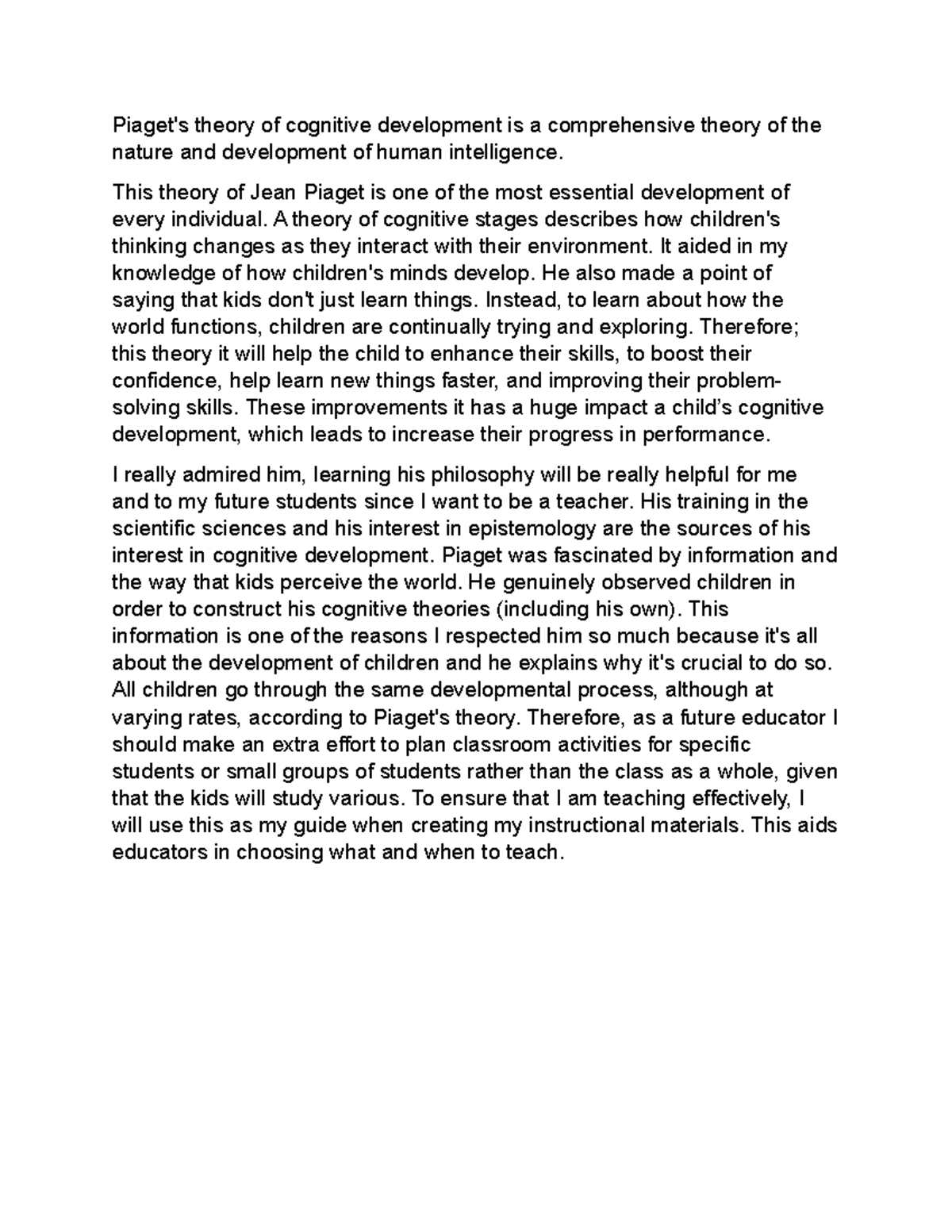Labarcon Essay-CDEV211 - Piaget's theory of cognitive development is a ...