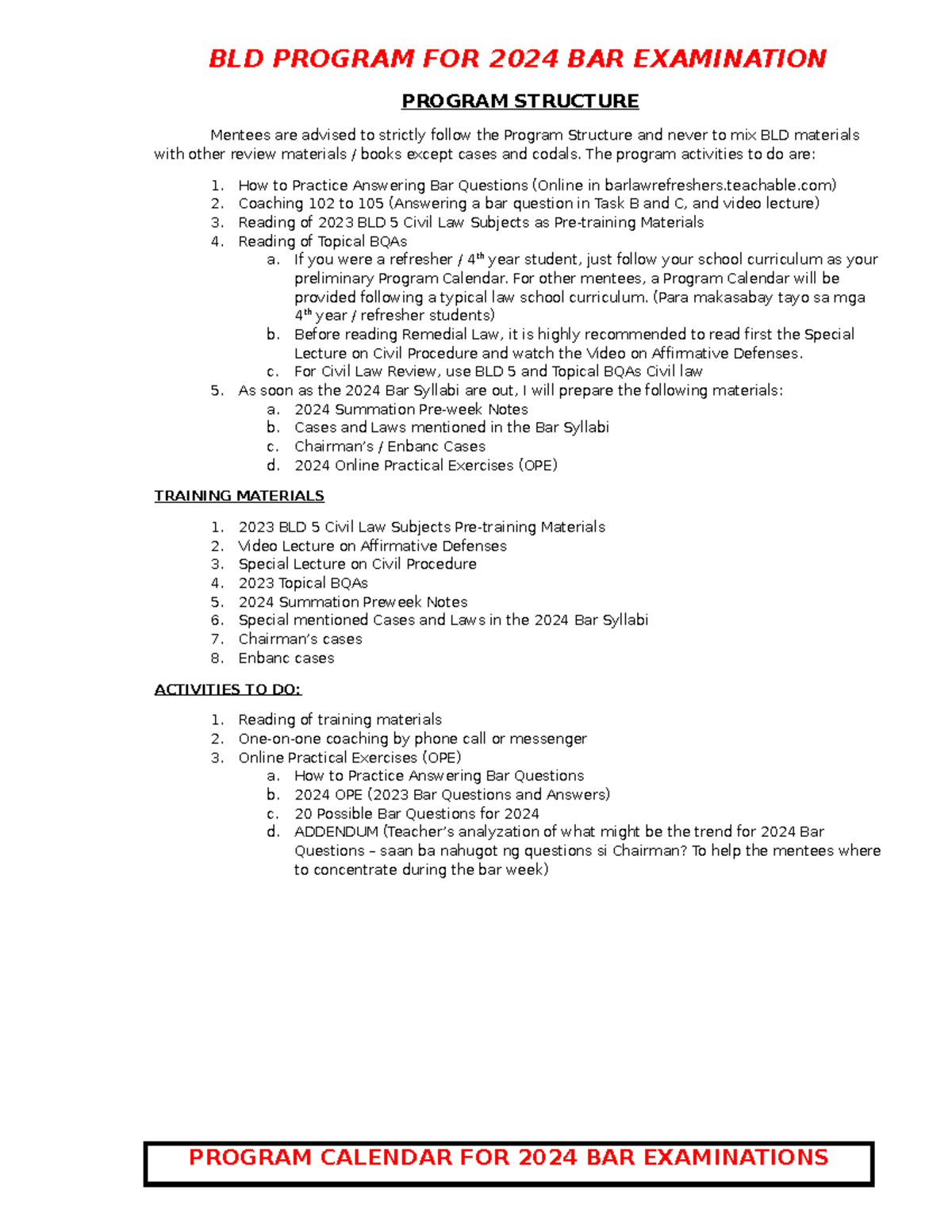 2024 Program Calendar - BLD PROGRAM FOR 2024 BAR EXAMINATION PROGRAM ...