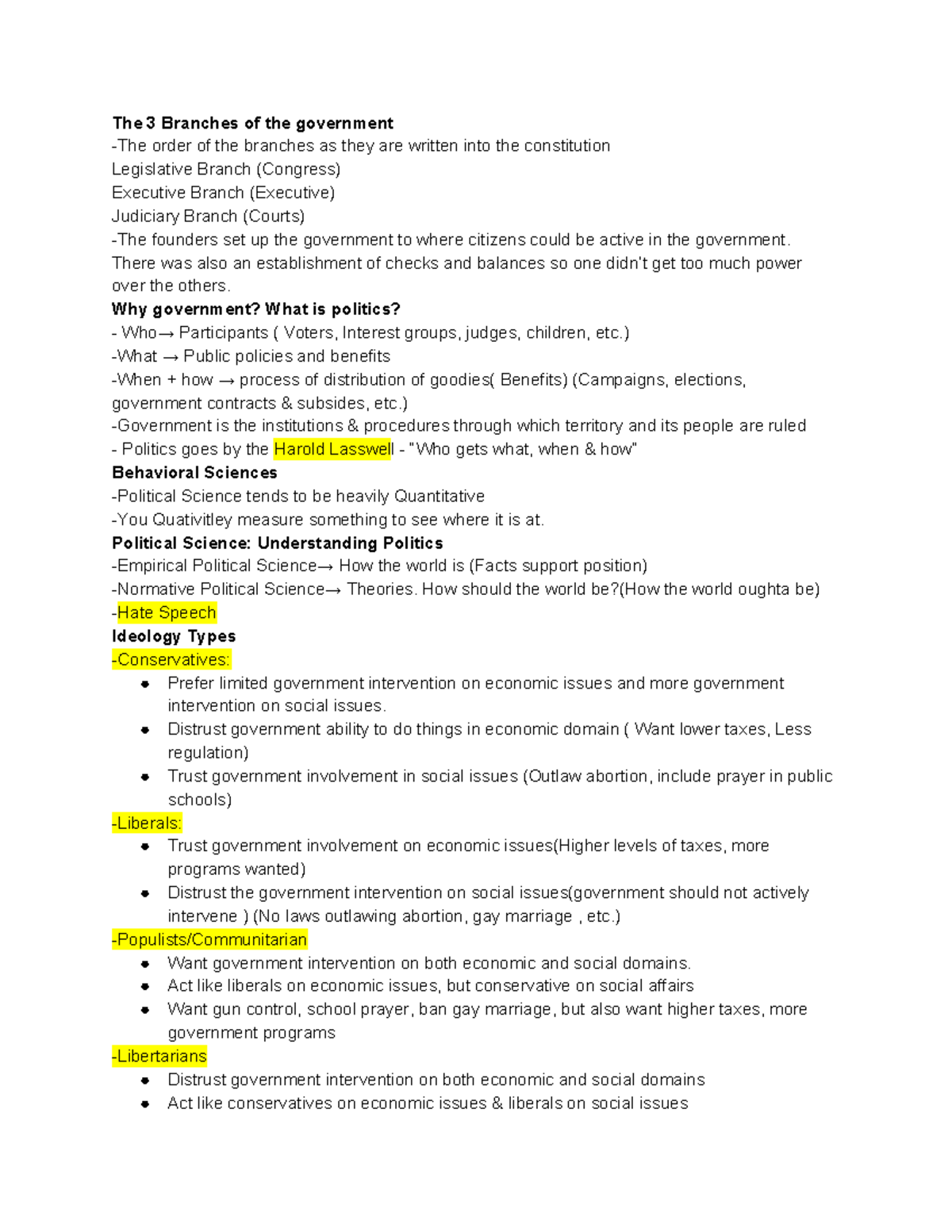PSCI Week 1 - Lecture notes 1 - The 3 Branches of the government order ...