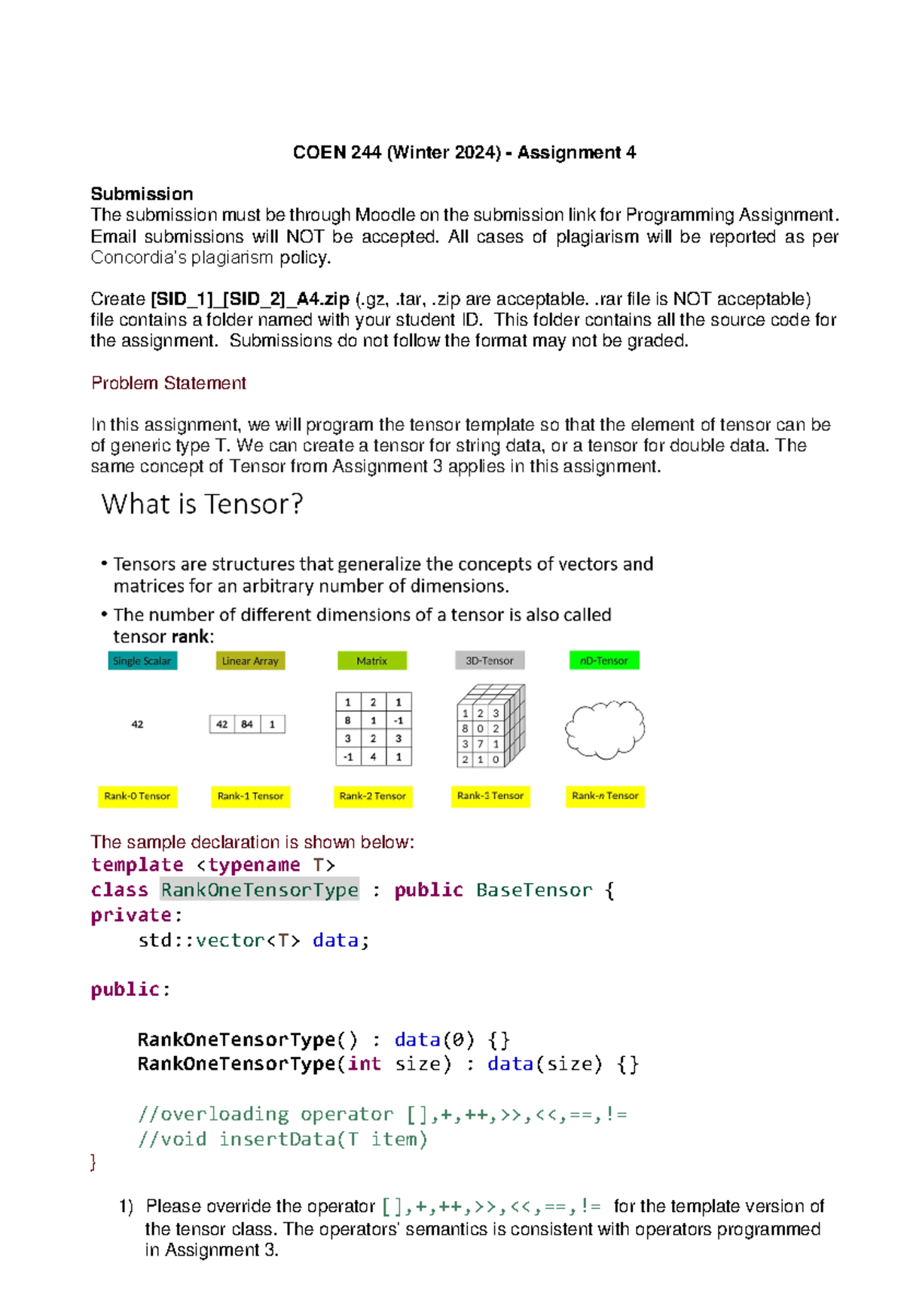 COEN244 A4 W2024 - COEN 244 (Winter 2024 ) - Assignment 4 Submission The submission must be ...