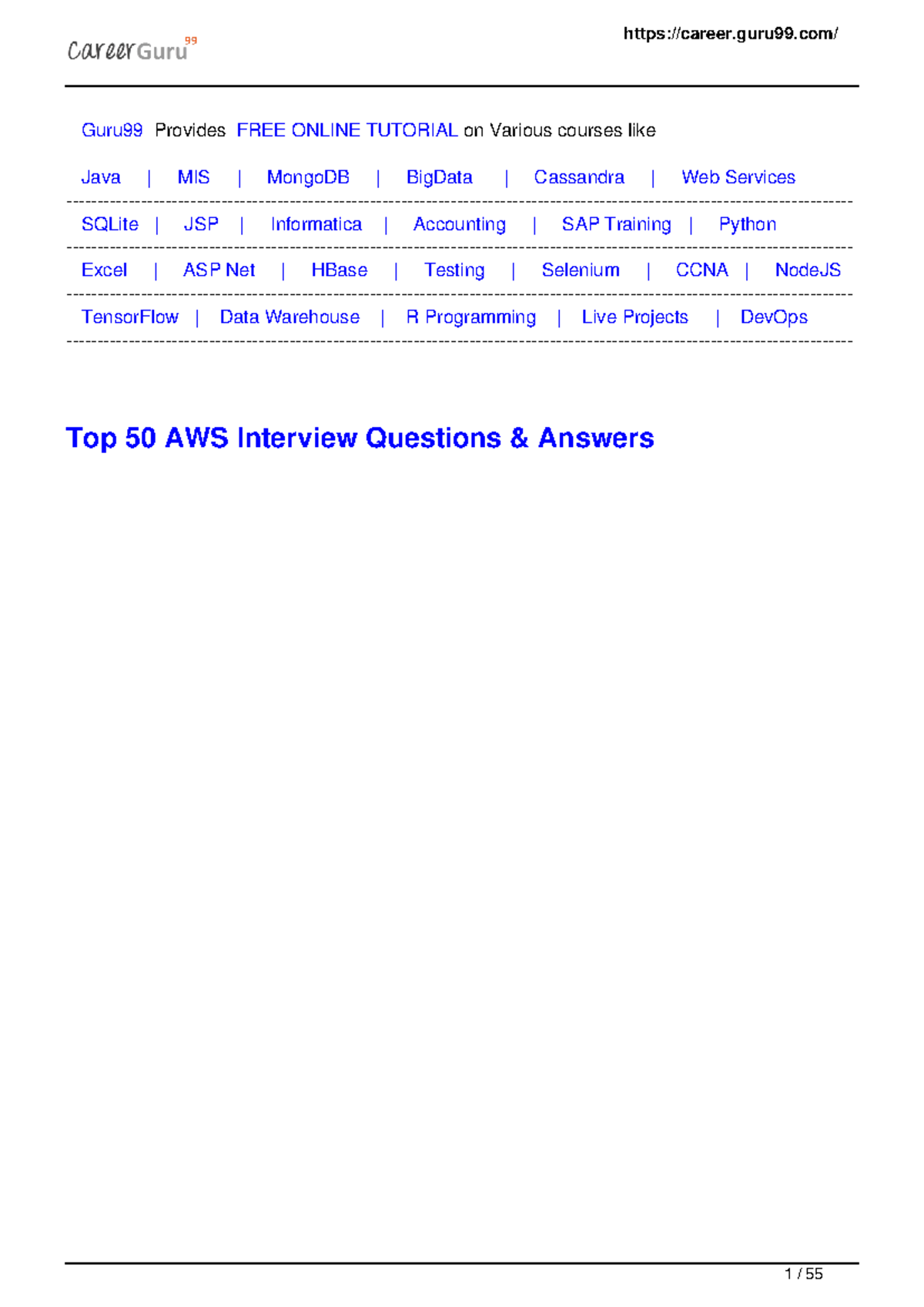 Top 15 aws interview questions - Guru99 Provides FREE ONLINE TUTORIAL on Various courses like ...
