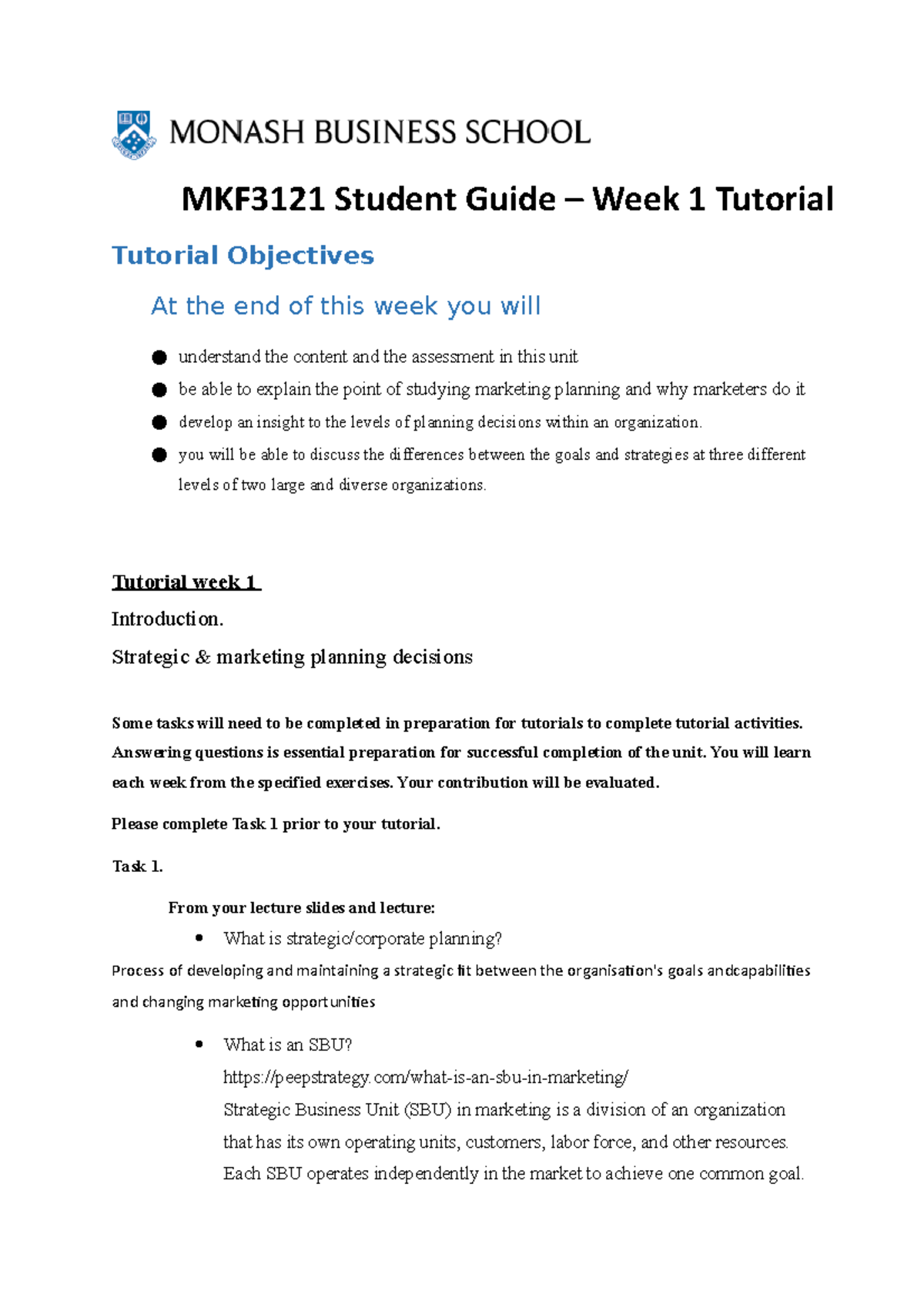 3121week1 homework - check - MKF3121 Student Guide – Week 1 Tutorial ...