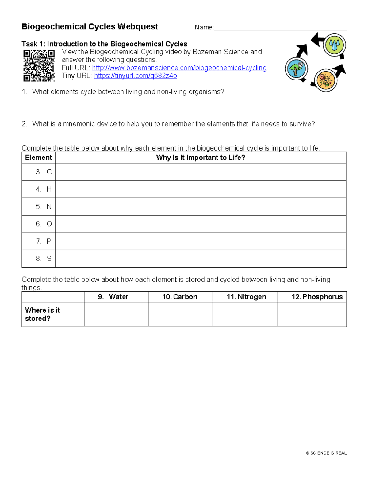Handout Biogeochemical Cycles Webquest - Biogeochemical Cycles Webquest ...