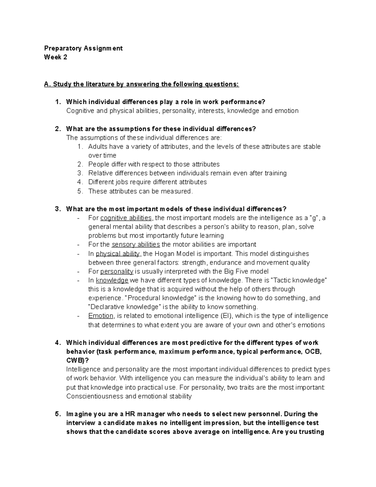Preparatory assignment Week 2 - Preparatory Assignment Week 2 A. Study ...