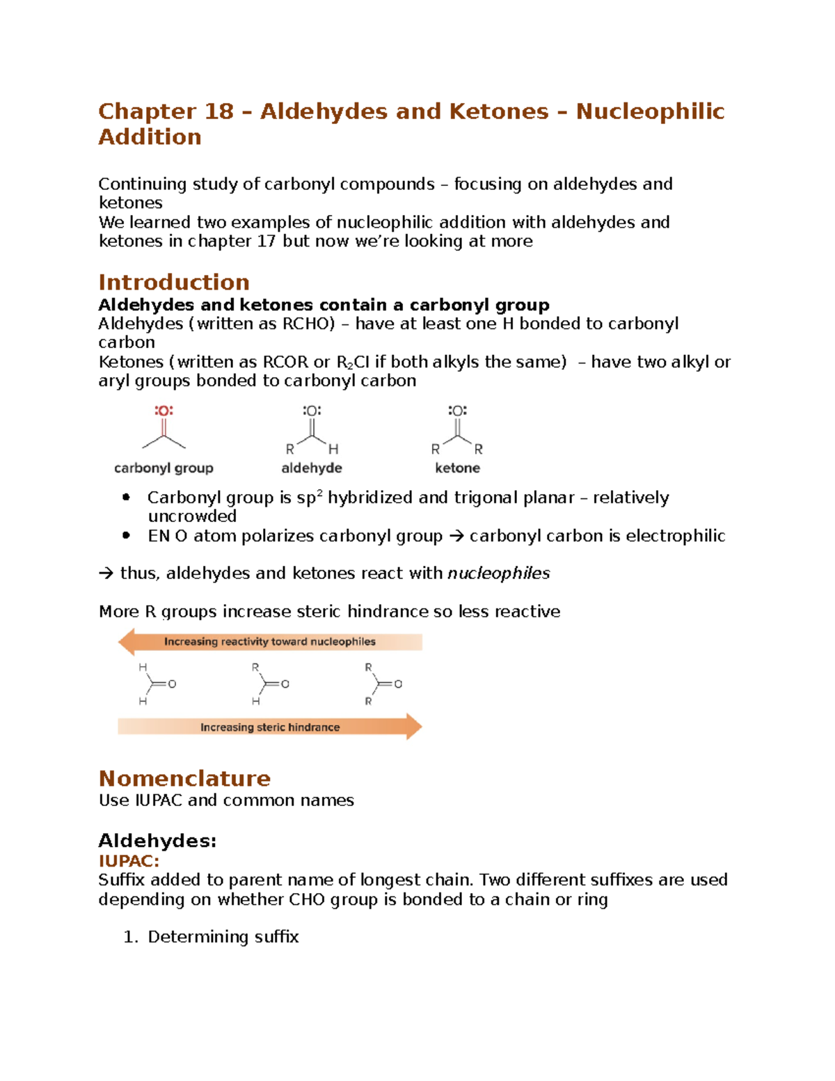 CHM112 Chp18 - Summary Organic Chemistry - Chapter 18 – Aldehydes and ...