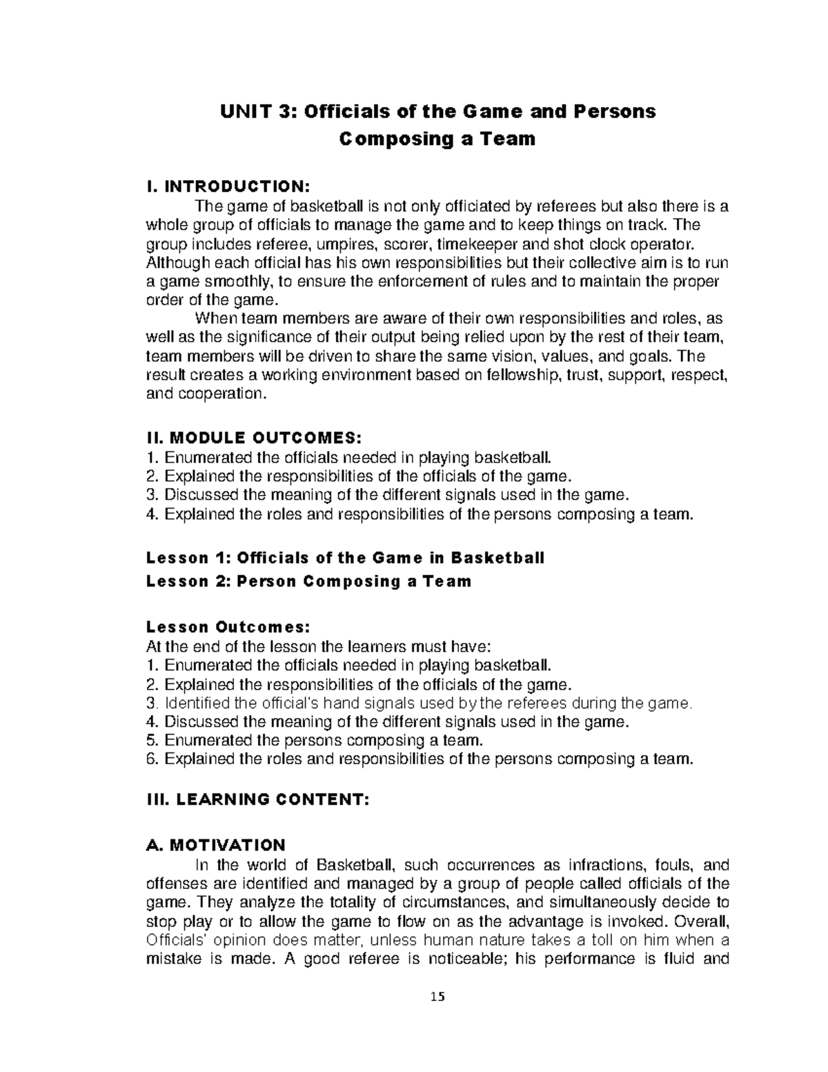 Module-3 - ..................... - UNIT 3: Officials of the Game and ...