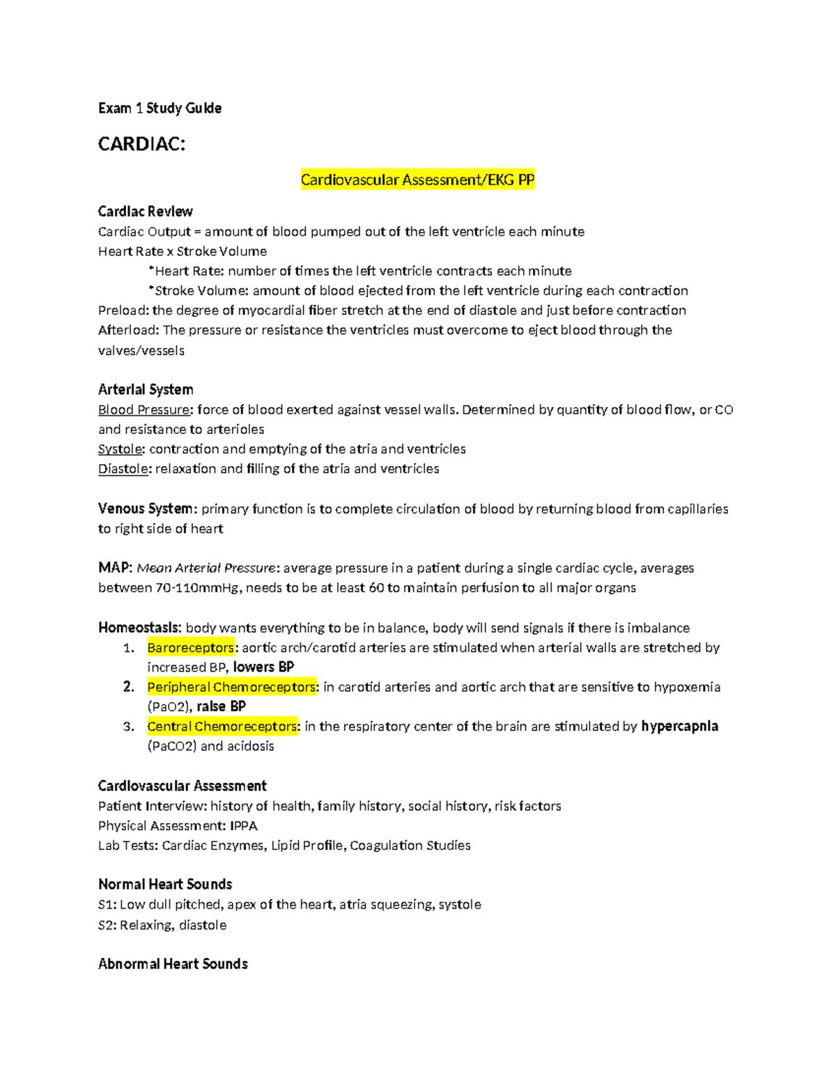 Exam 1 study guide with pictures - Exam 1 Study Guide CARDIAC ...