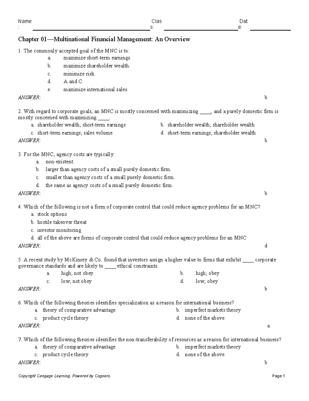 Chapter 01 Multinational Fin ancial Management An Overview - : s: e ...