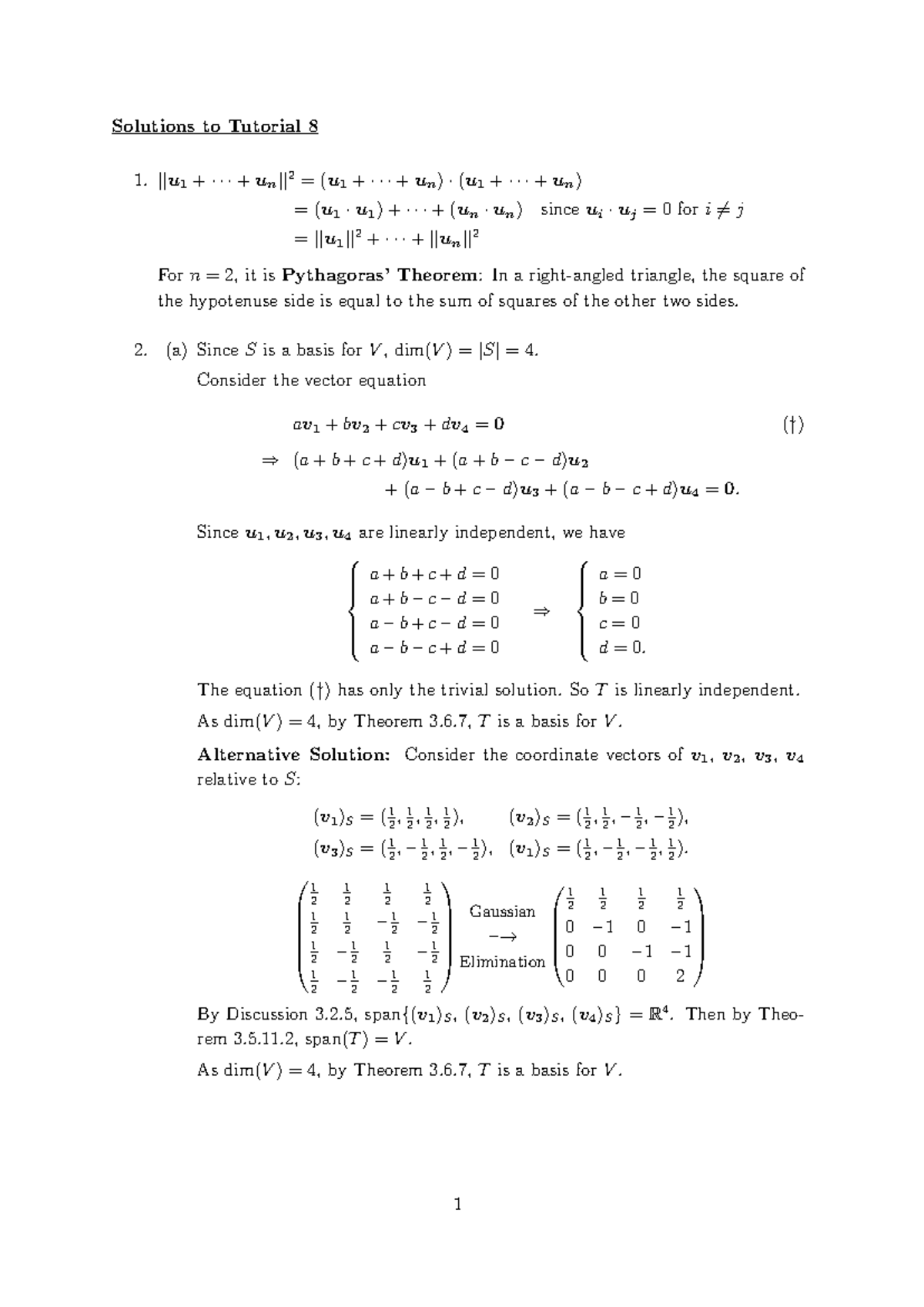 Tutorial 8Sol - answer key - Solutions to Tutorial 8 ||u 1 + · · · + un ...