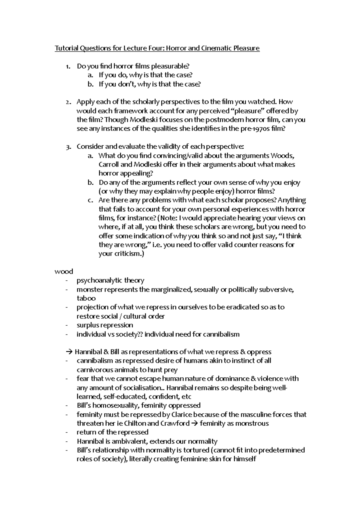 T4 horror & cinematic pleasure + comments - Tutorial Questions for ...