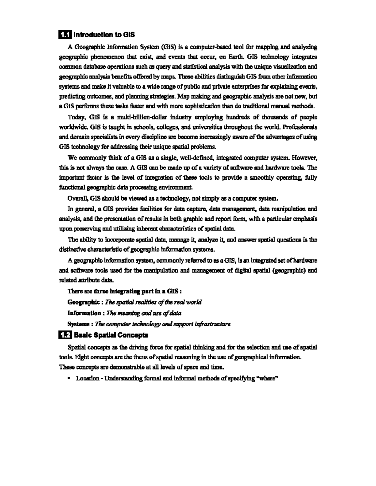 GIS UNIT 1 - open elective for vii sem - 1 Introduction to GIS A ...