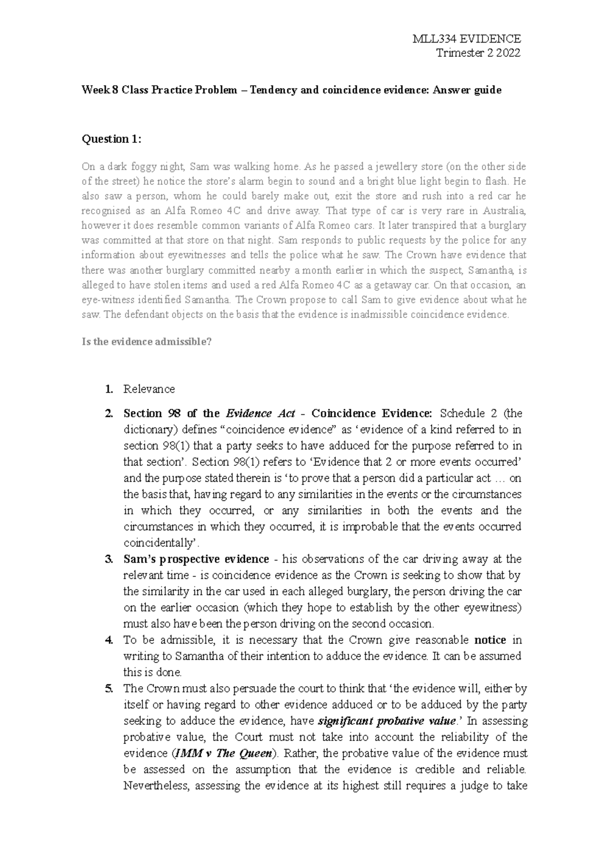 Week 8 Class Problem Answer Guide - Week 8 Class Practice Problem – Tendency and coincidence ...