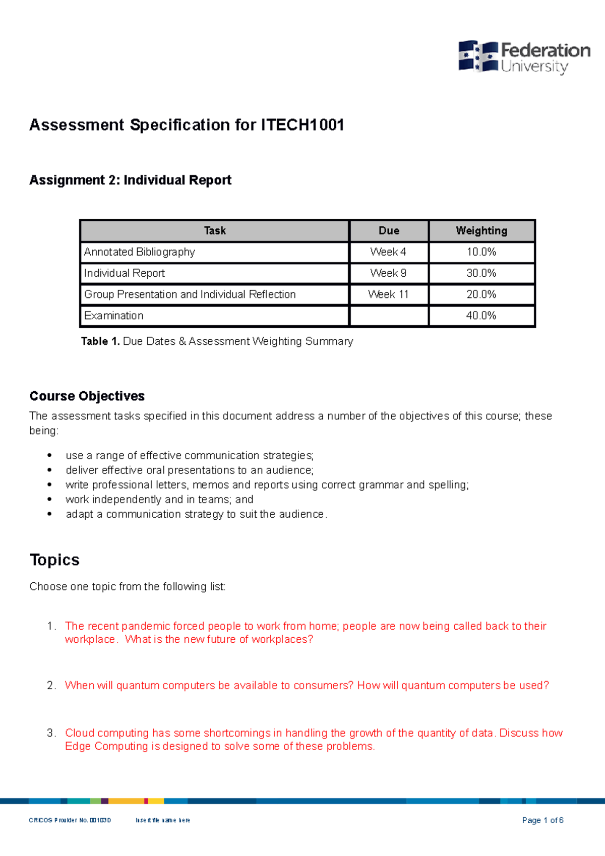 Itech 1001 Assignment 2 2022 2 Assessment Specification For Itech Assignment 2 Individual