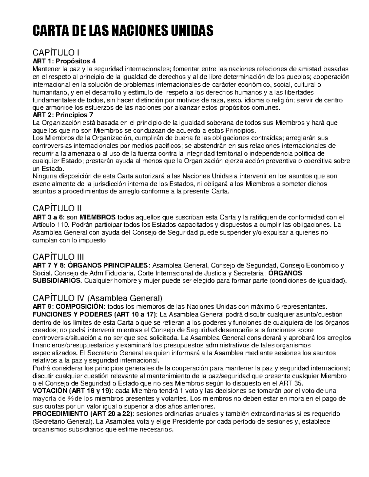 Carta DE LAS Naciones Unidas - CARTA DE LAS NACIONES UNIDAS CAPÍTULO I ...