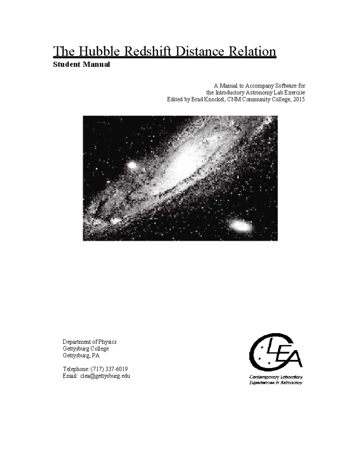 Hubbl Vireo - clea labs - The Hubble Redshift Distance Relation Student Manual A Manual to ...