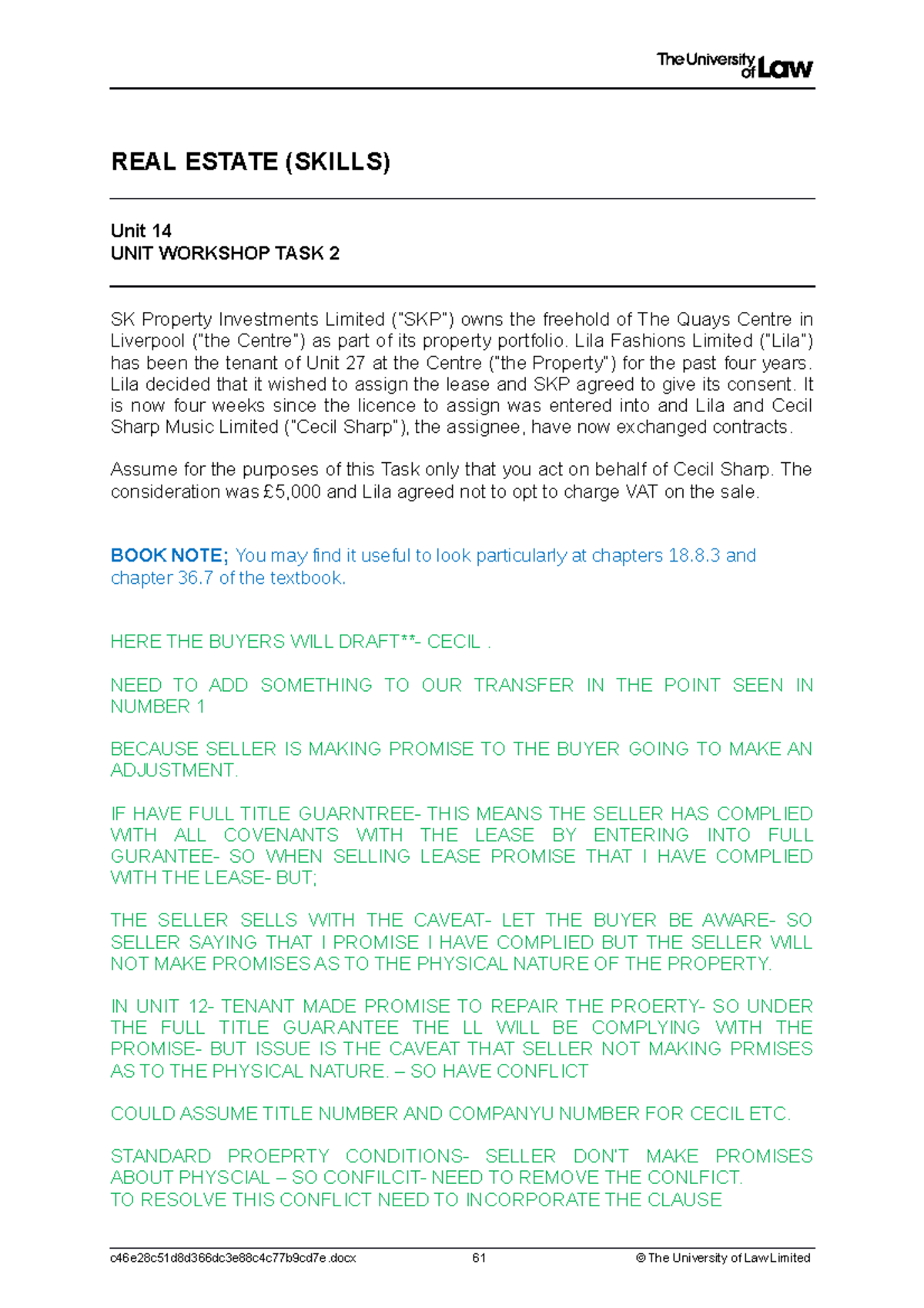 Real Estate Workshop 14 - Task 2 - REAL ESTATE (SKILLS) Unit 14 UNIT ...