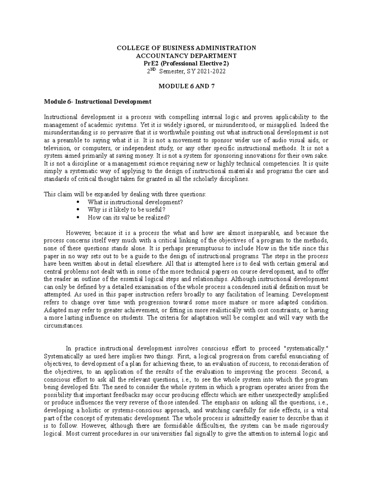 Prof-Elective 2-Module-6 - COLLEGE OF BUSINESS ADMINISTRATION ...