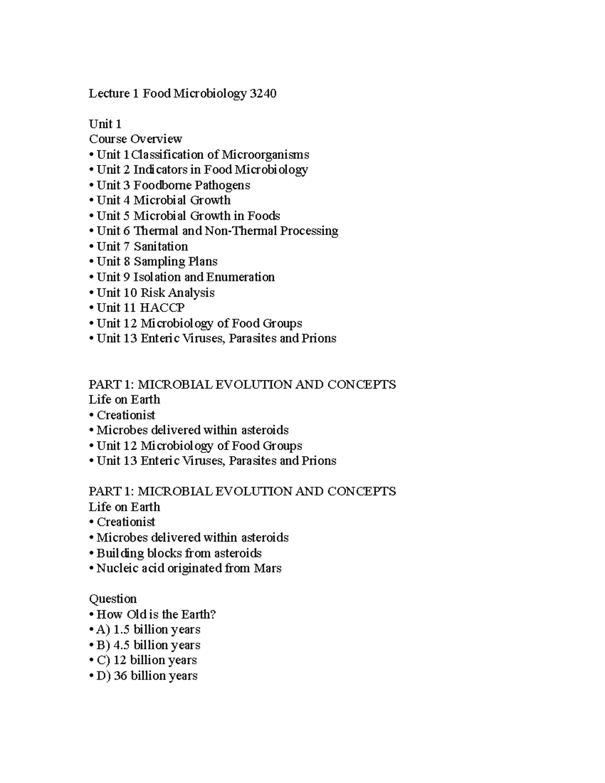 Lecture 1 Food Microbiology 3240 - Lecture 1 Food Microbiology 3240 ...