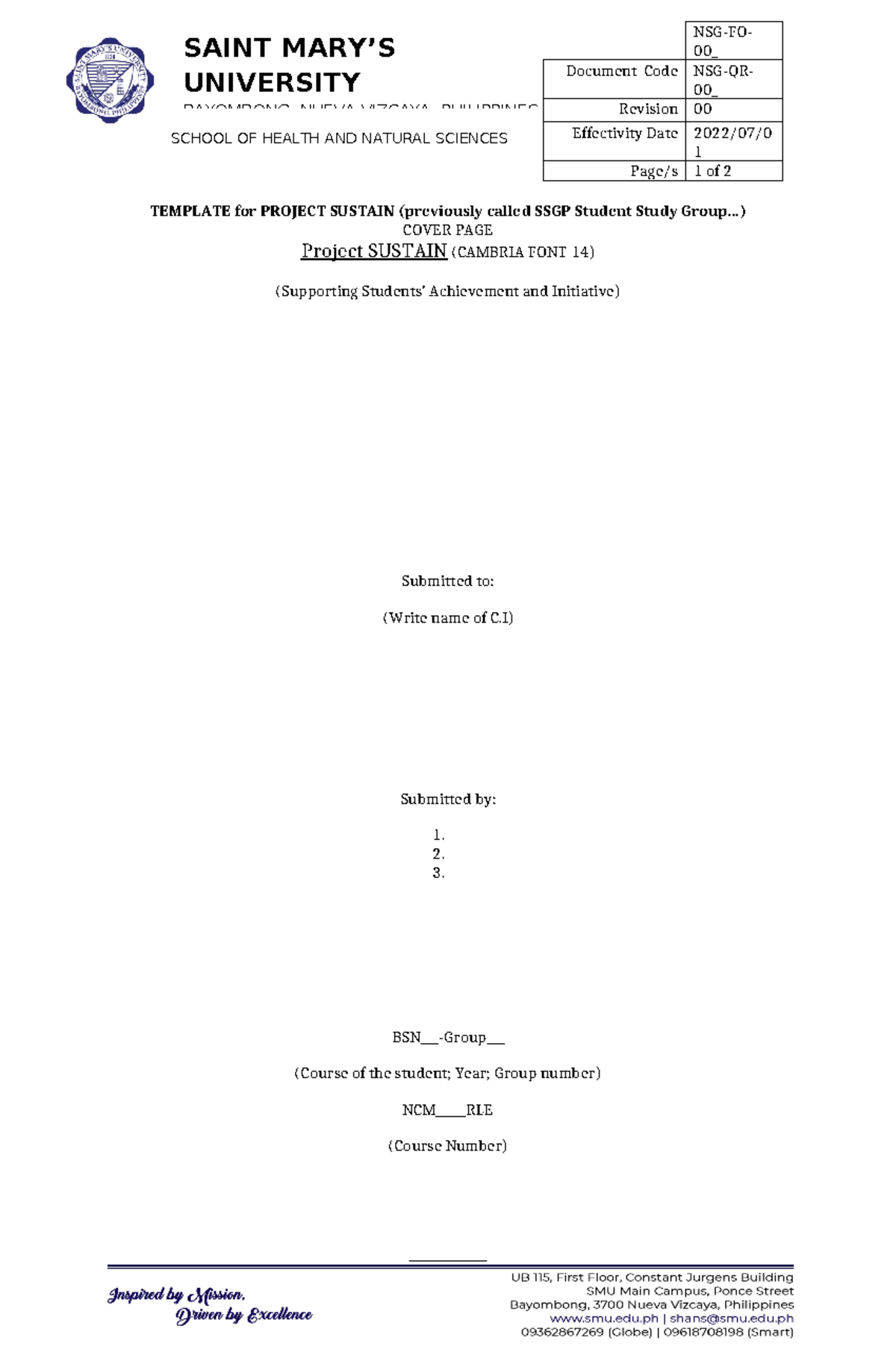 SSG Template 1 1 - SAINT MARY’S UNIVERSITY BAYOMBONG, NUEVA VIZCAYA ...