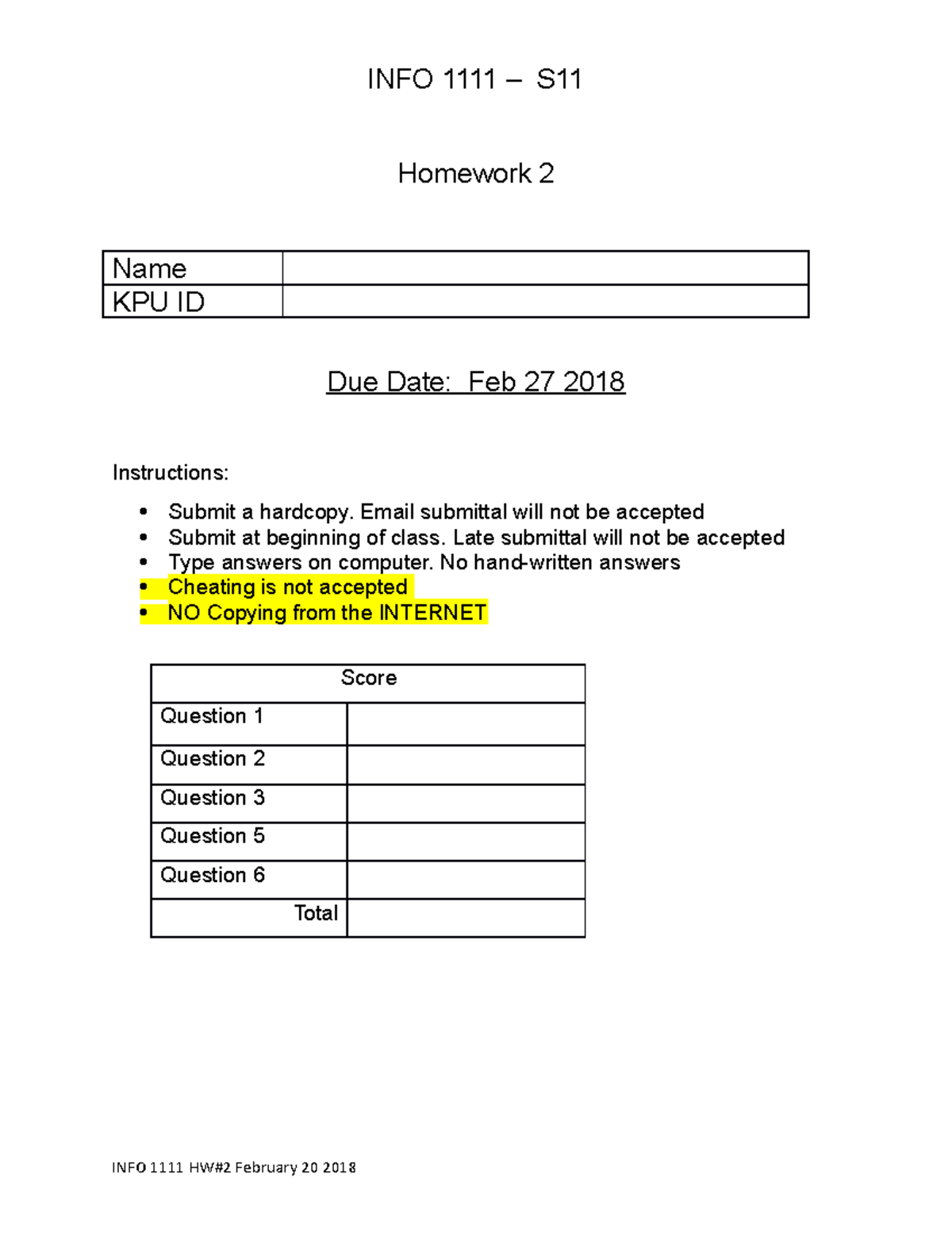 INFO hardware software 1111 HW2 - INFO 1111 – S11 Homework 2 Name KPU ...