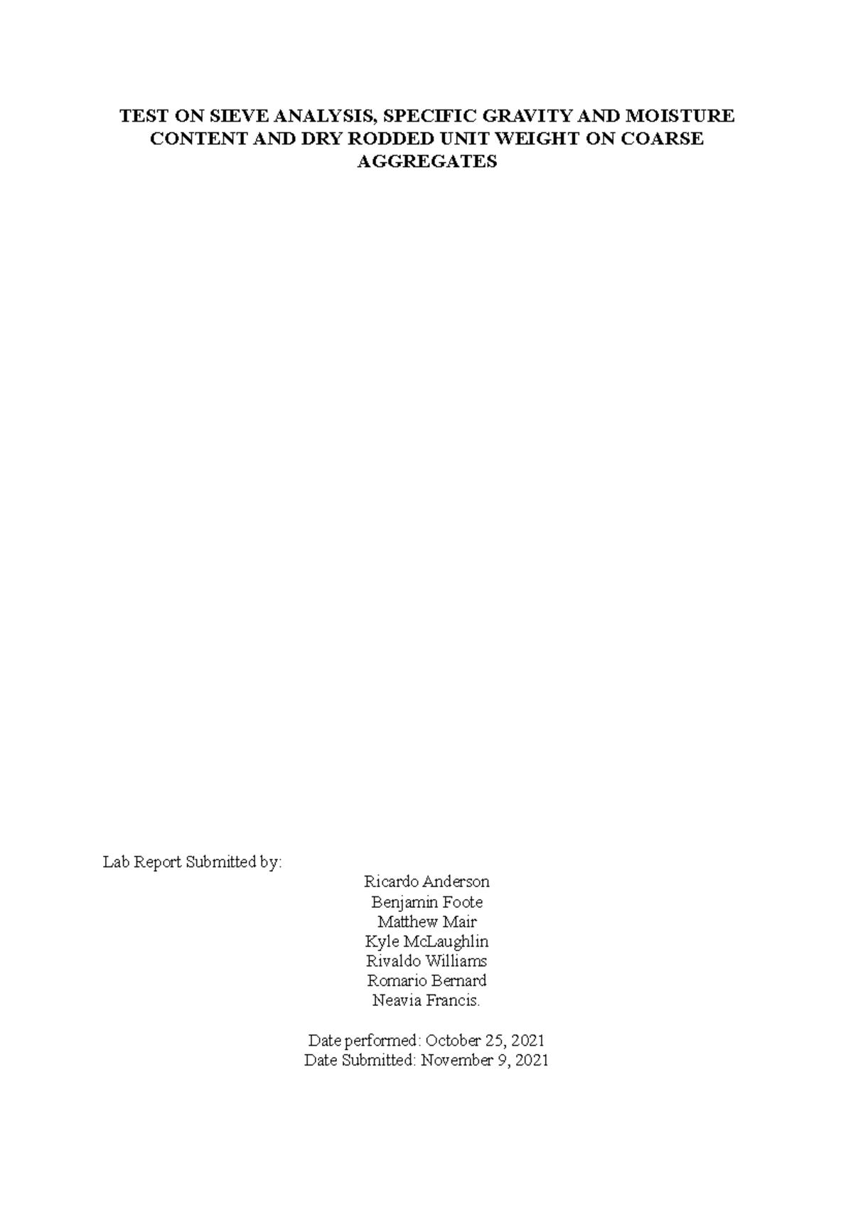 CENG 1101 LAB 2 - Lab on fine and course aggregate - TEST ON SIEVE ...