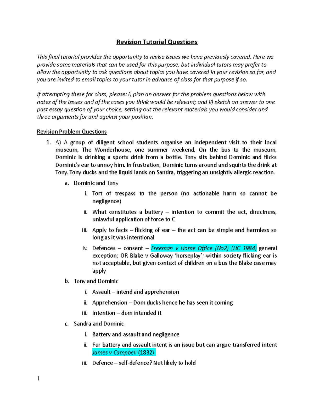 Revision Tutorial - PQs - Revision Tutorial Questions This final tutorial provides the ...