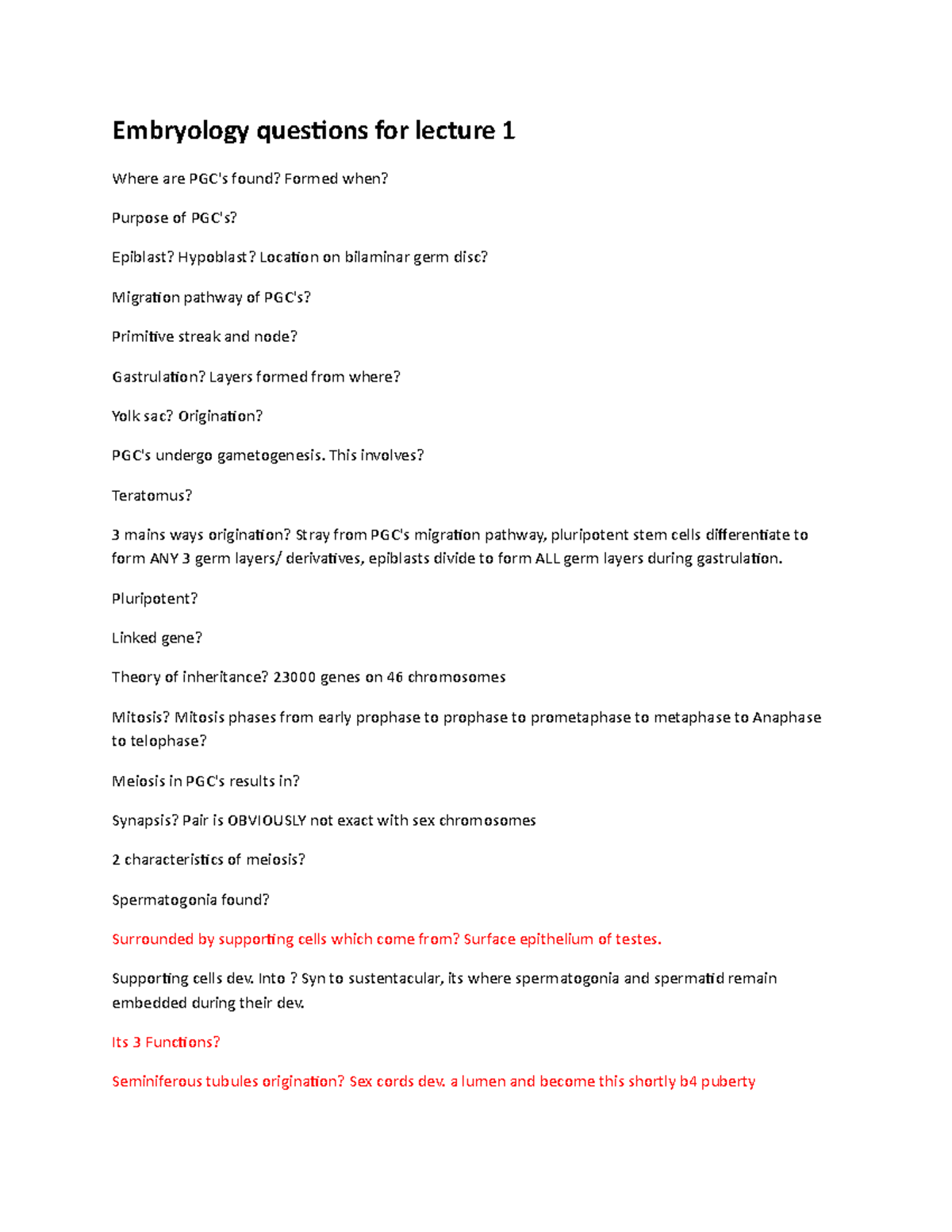 Embryology review-LECT1 - Embryology questions for lecture 1 Where are ...