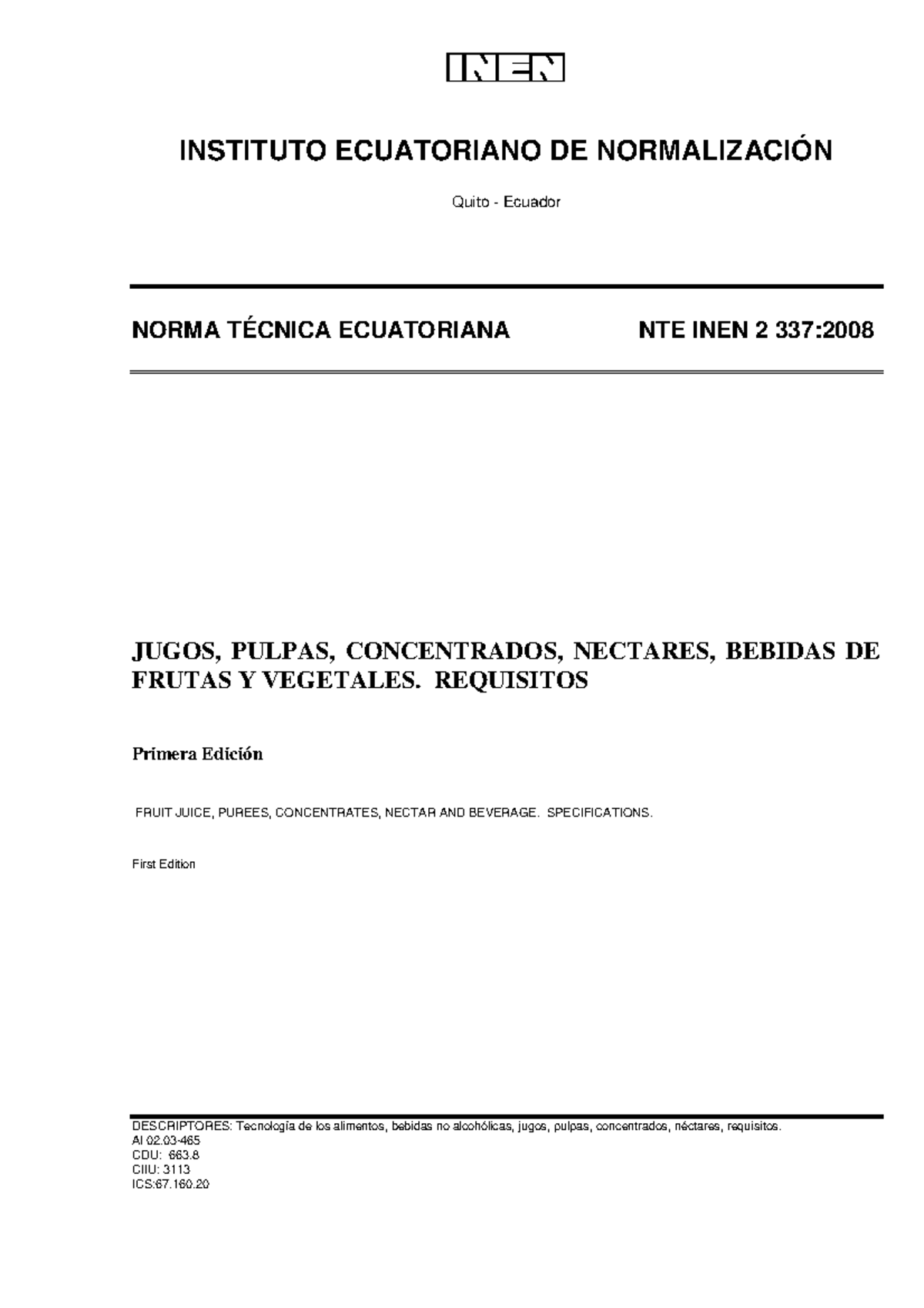 Nte inen 2337 - INSTITUTO ECUATORIANO DE NORMALIZACIÓN Quito - Ecuador ...