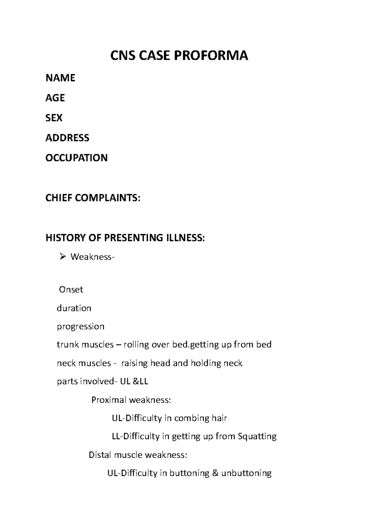 CNS CASE Proforma-1 - Practical format - CNS CASE PROFORMA NAME AGE SEX ...