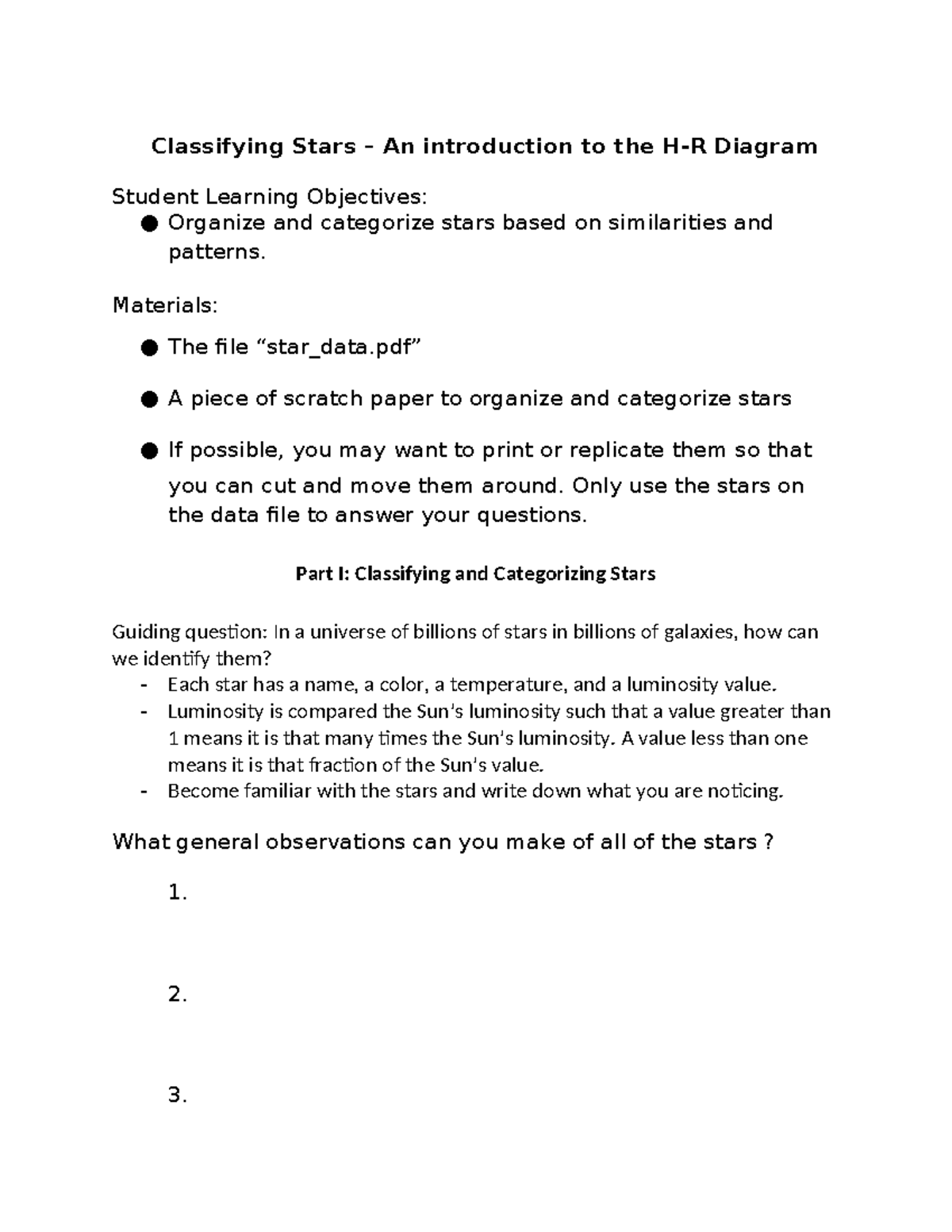 Classifying stars - Introduction to HR Diagram - Classifying Stars – An ...