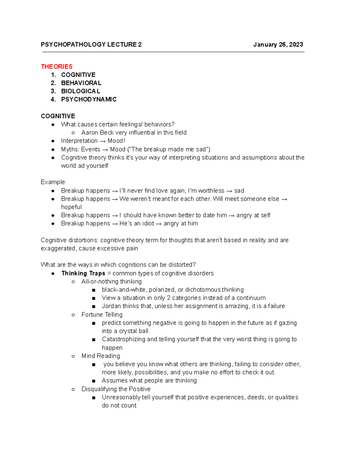 PSY12 LEC 2 - Types of theories in psychopathology, types of ...