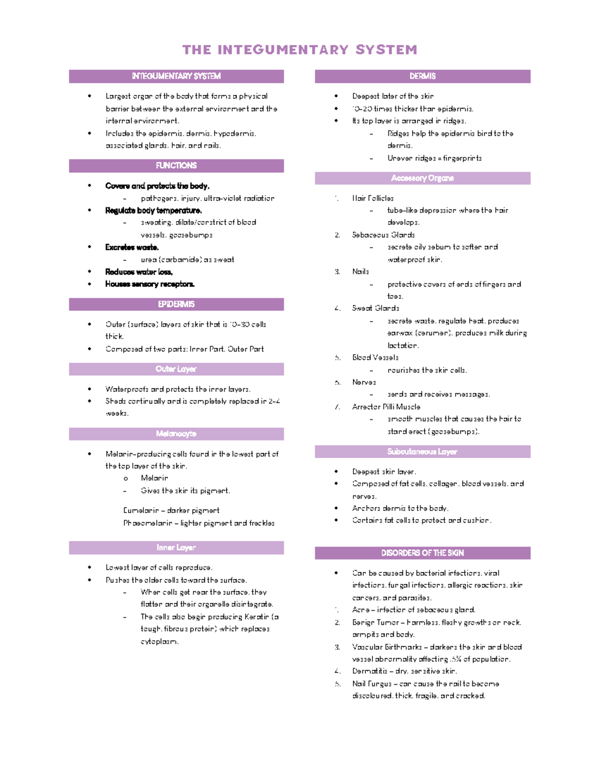 Reviewer - sksksks - The integumentary system INTEGUMENTARY SYSTEM ...