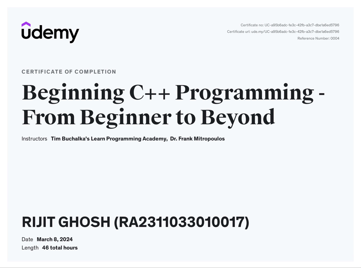 Cpp course certificate - OODP Project - Studocu