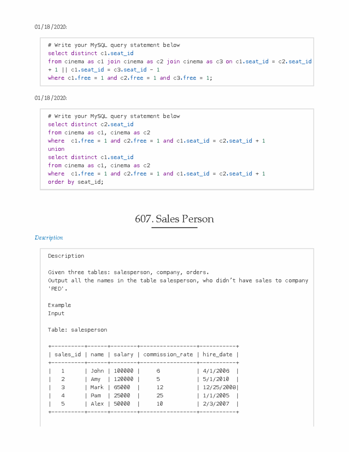 Tpsql 3 - training for sql 3 - 01/18/2020: 01/18/2020: 607. Sales Person Description Write your ...