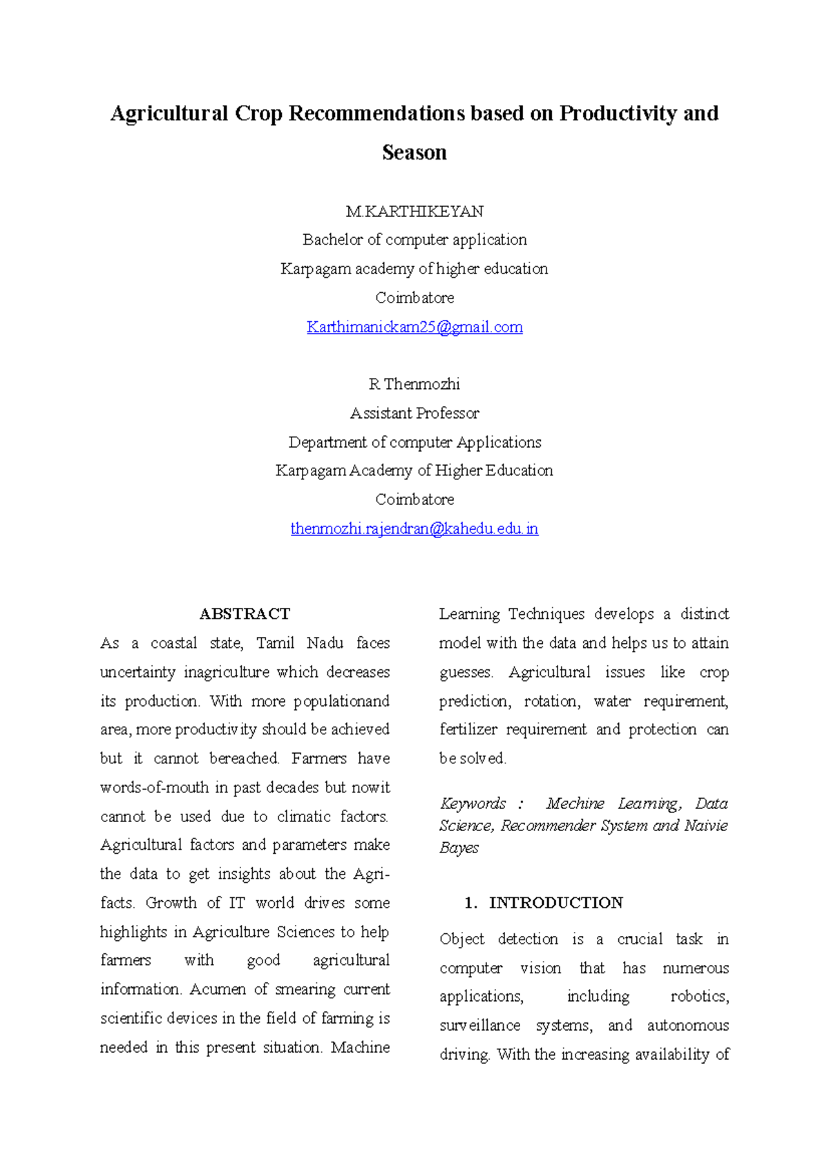 Agri Crop Papper - Agricultural Crop Recommendations based on ...