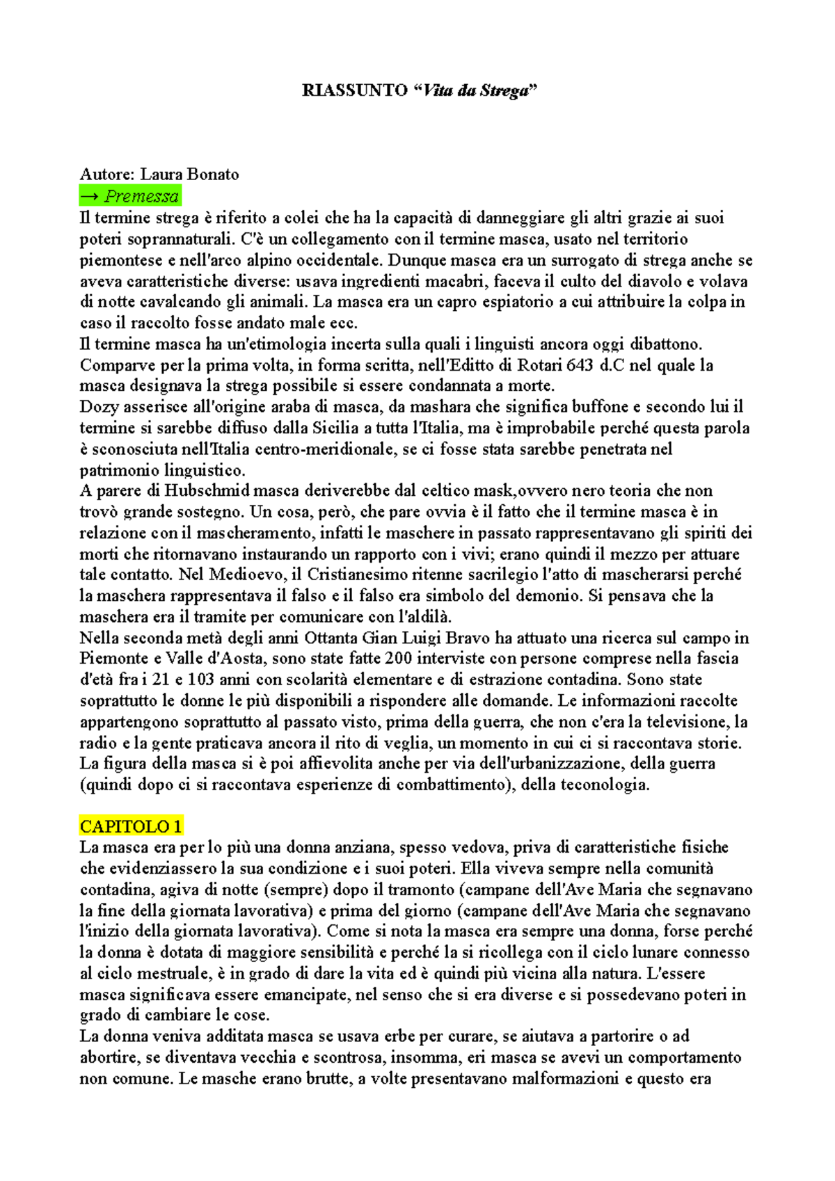 Riassunto Vita da Strega - RIASSUNTO “Vita da Strega” Autore: Laura ...