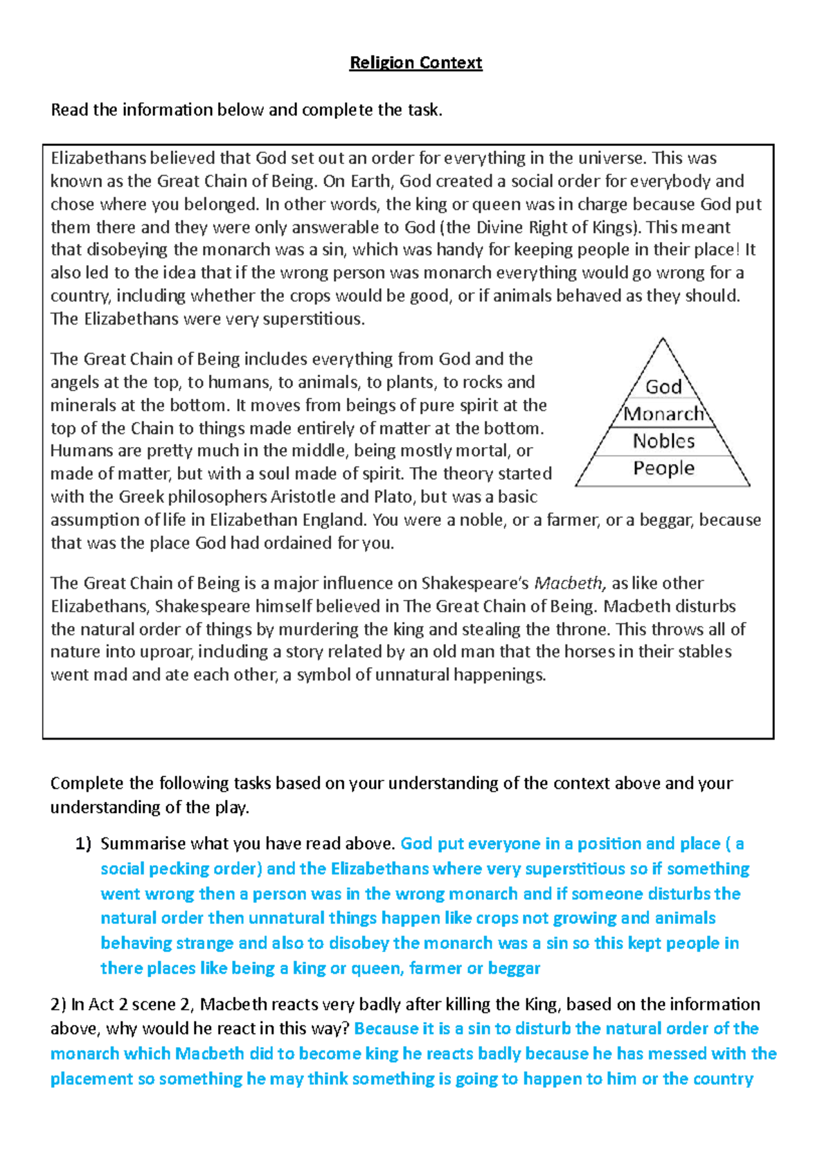 10y2 Religion Context Pre Reading~katie - Religion Context Read the ...