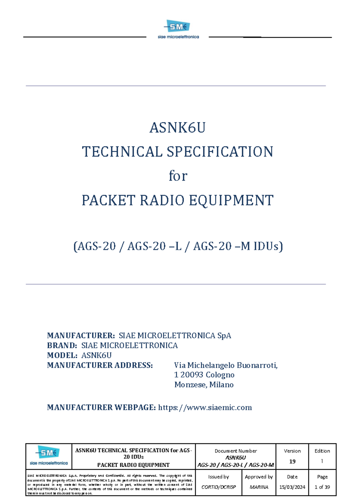 Tech Spec ASNK 6UGHz - ASNK6U TECHNICAL SPECIFICATION for AGS- 20 IDUs PACKET RADIO EQUIPMENT ...