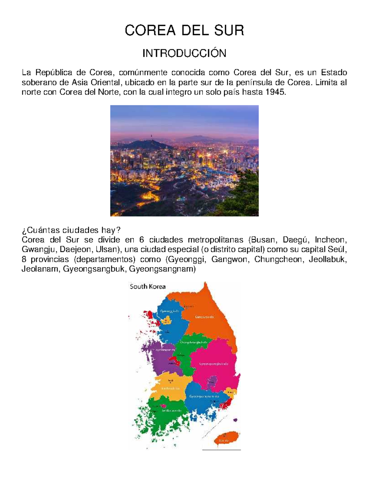 Corea DEL SUR Español - pais y ciudad - COREA DEL SUR INTRODUCCIÓN La ...