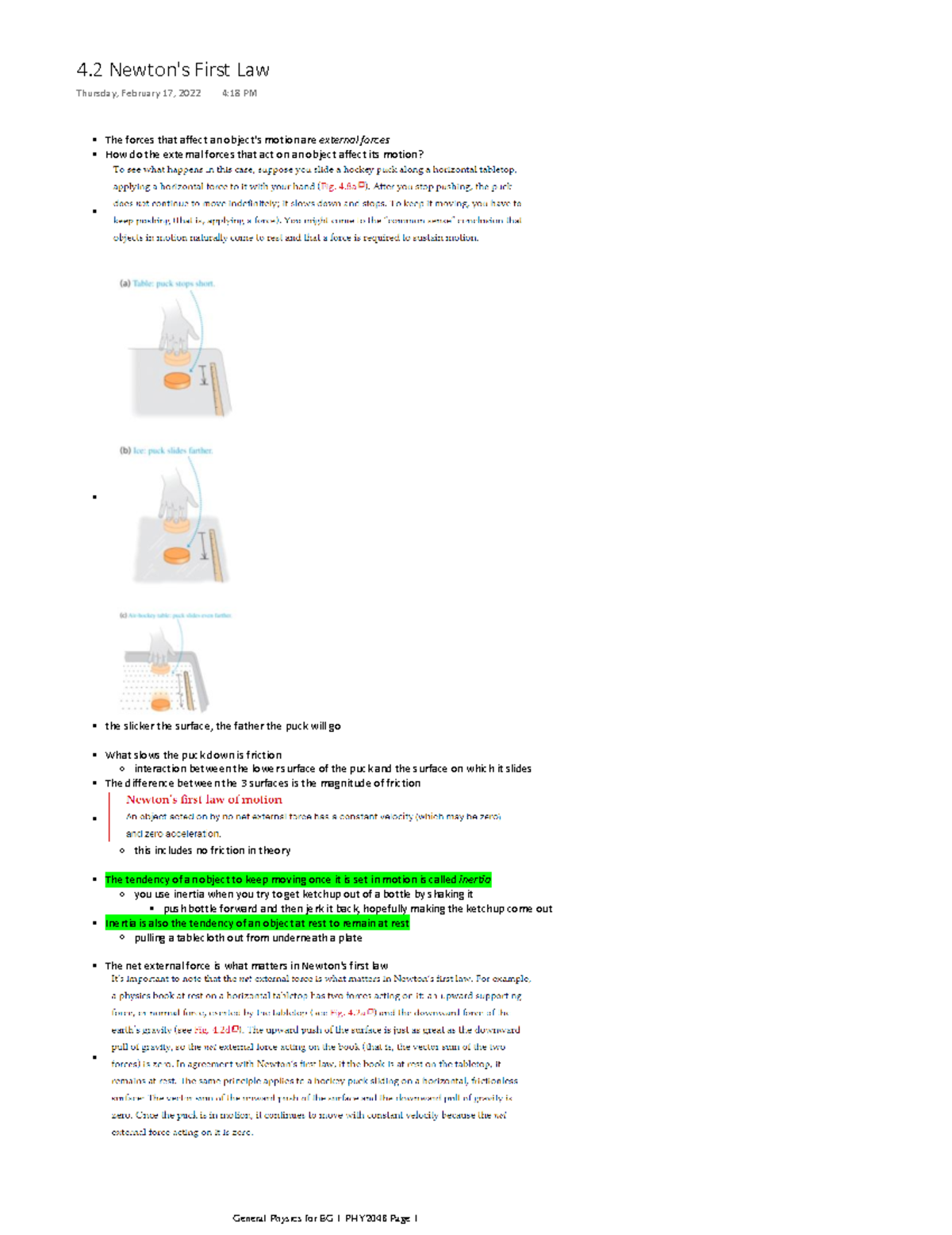 First Law of Motion and External Forces - Studocu
