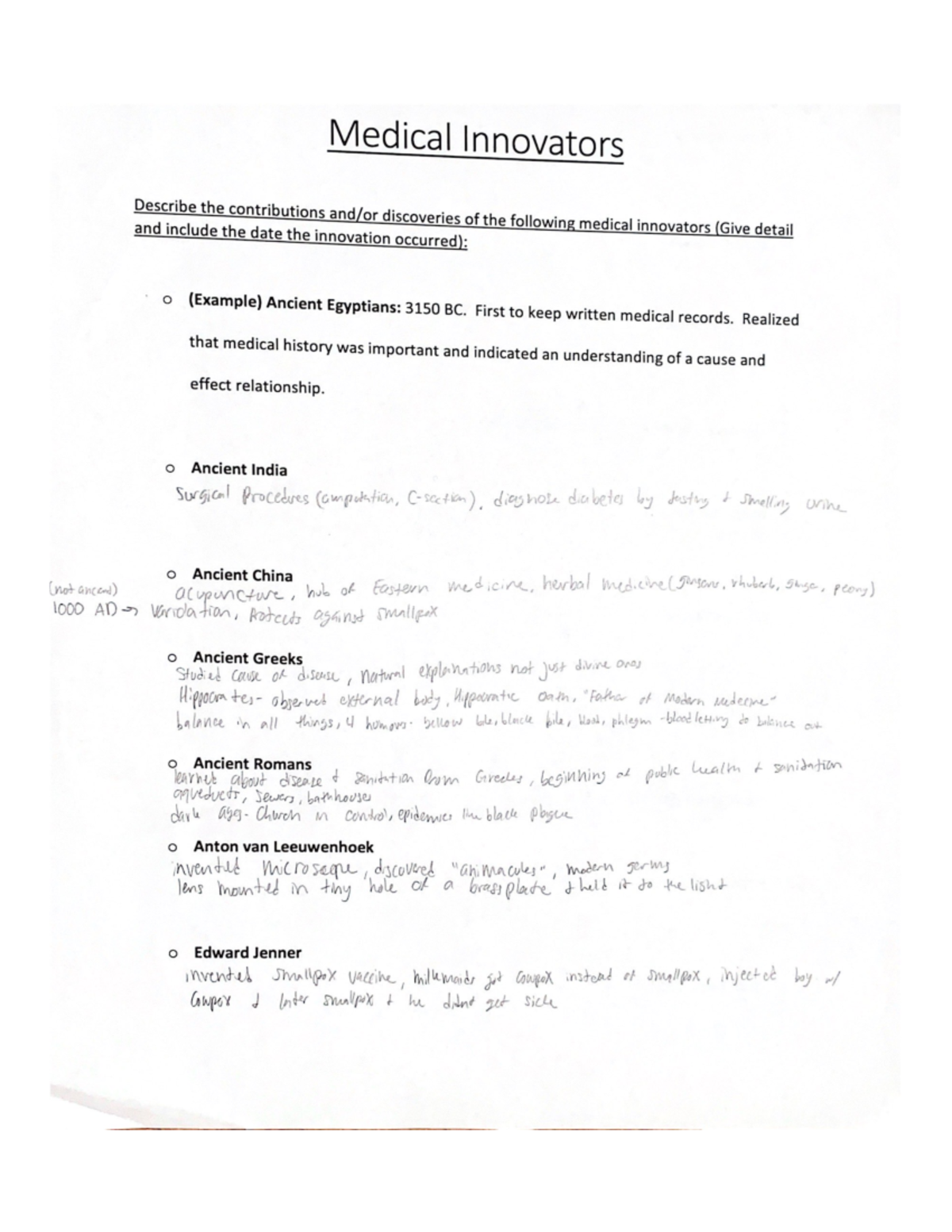 Medical Innovators throughout History - HTH 4953 - Studocu