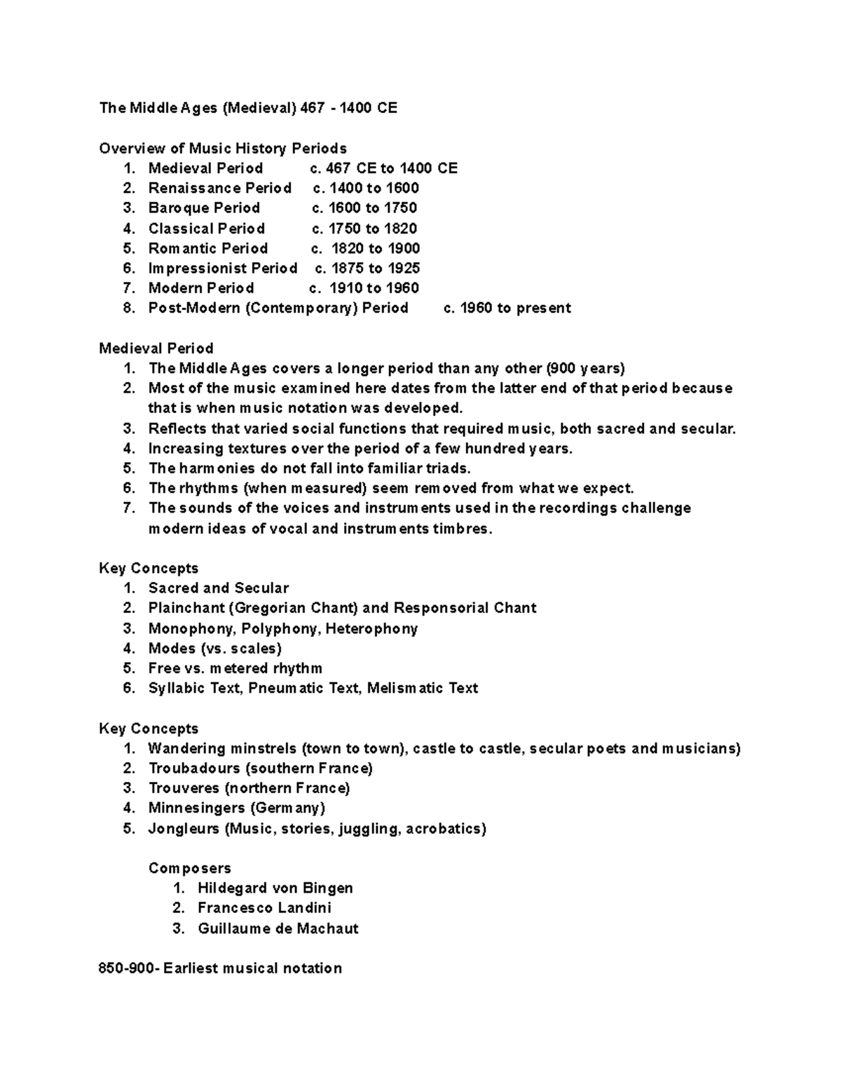 Music Theory 1 copy 2 - The Middle Ages (Medieval) 467 - 1400 CE ...