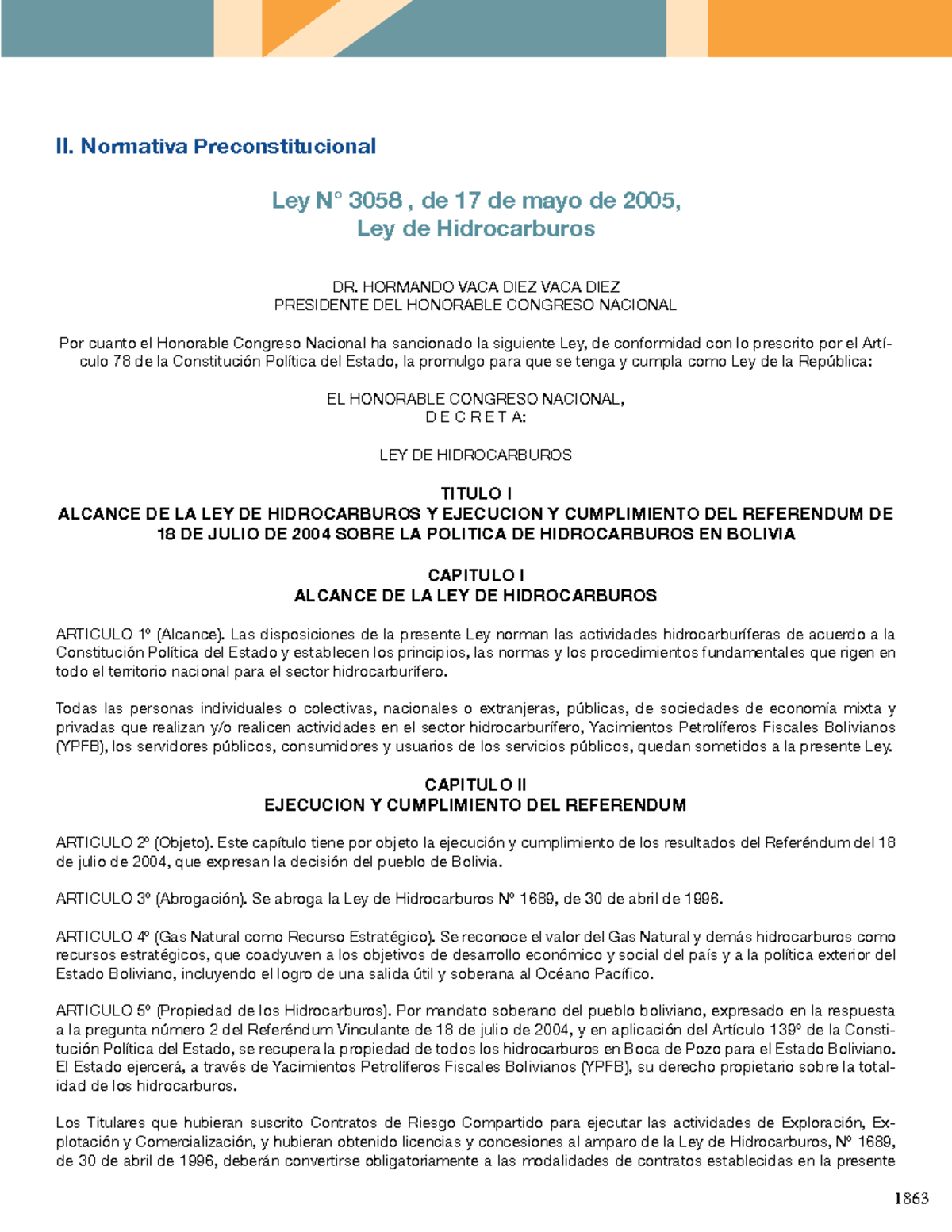 164 Ley general 3058 - II. Normativa Preconstitucional Ley N° 3058 , de ...